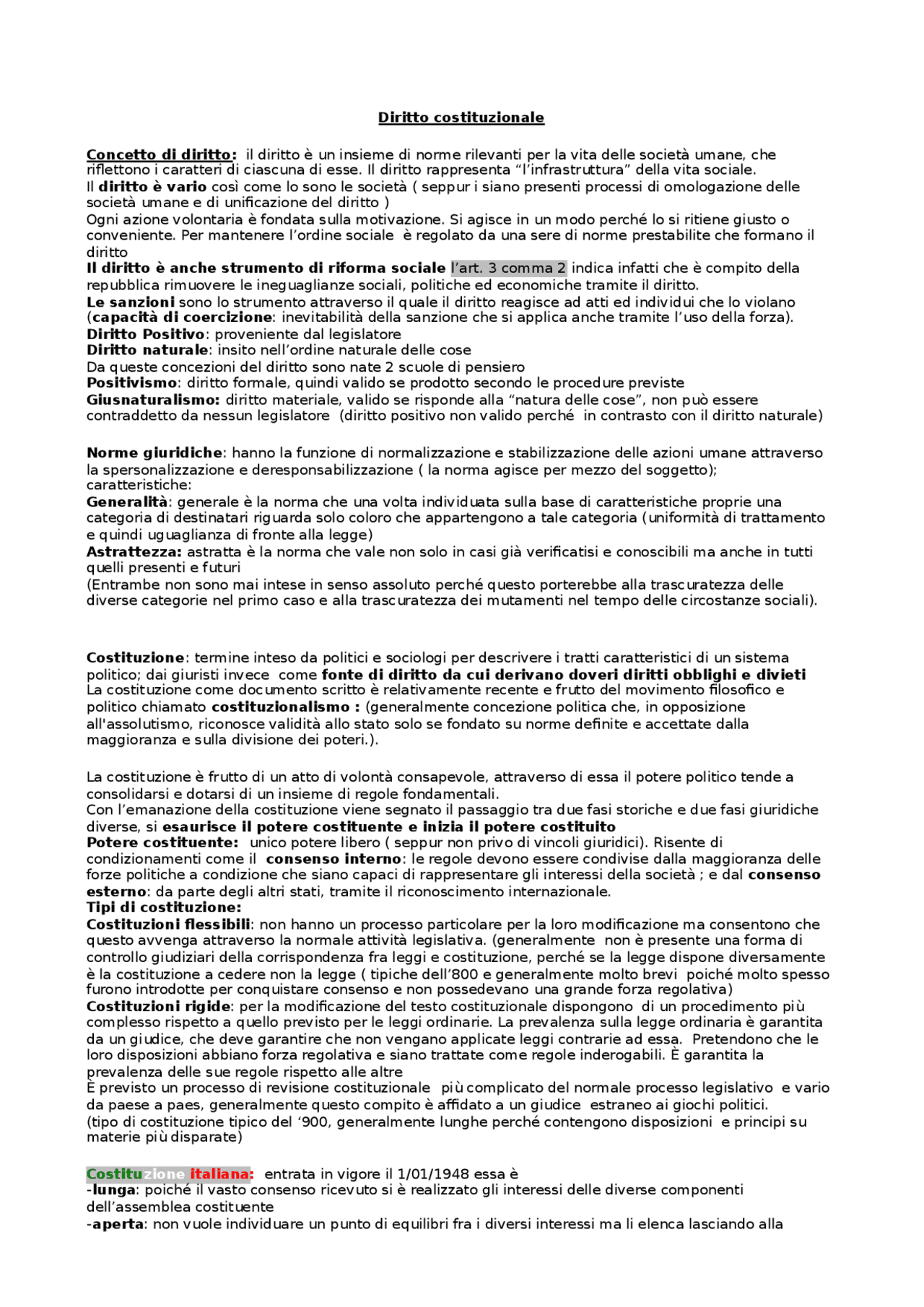 Riassunto diritto costituzionale italiano e comparato scienze politiche ...