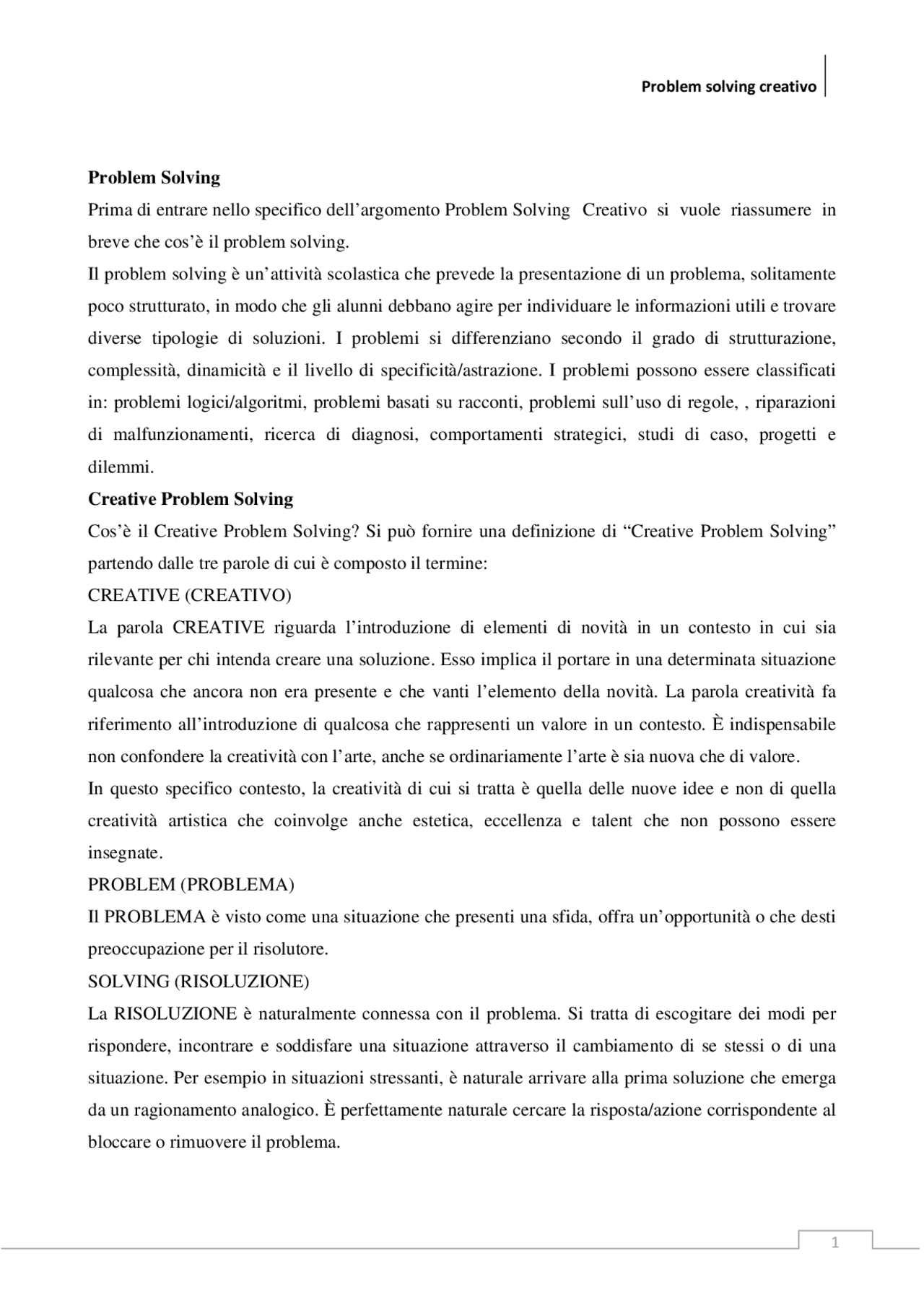 Problem Solving Creativo Docsity