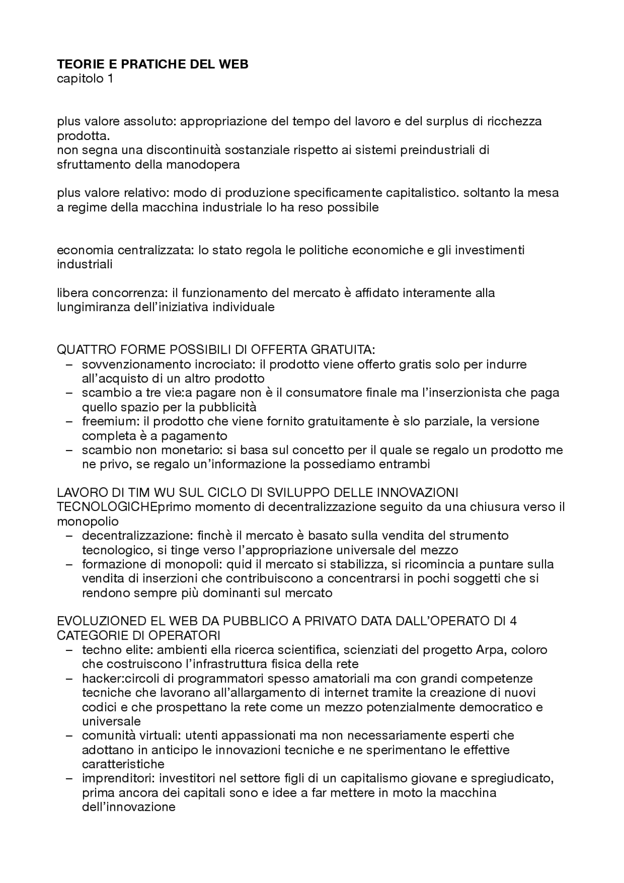 Teorie E Pratiche Del Web Docsity
