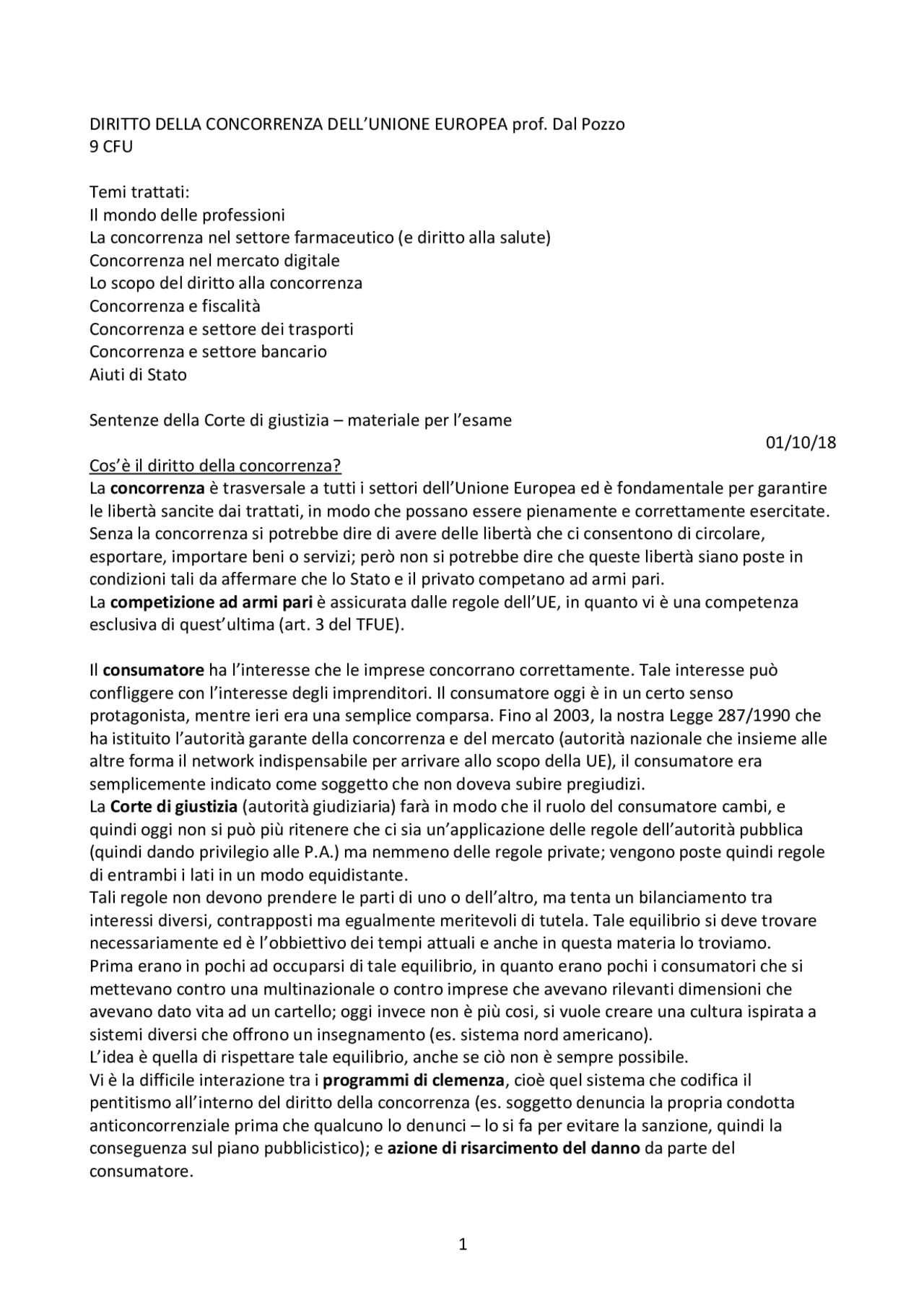 Diritto della concorrenza dell'Unione Europea - Docsity