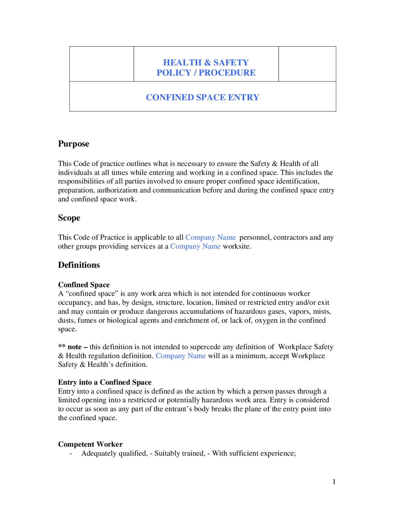 Confined Space Entry Procedure.pdf - Docsity