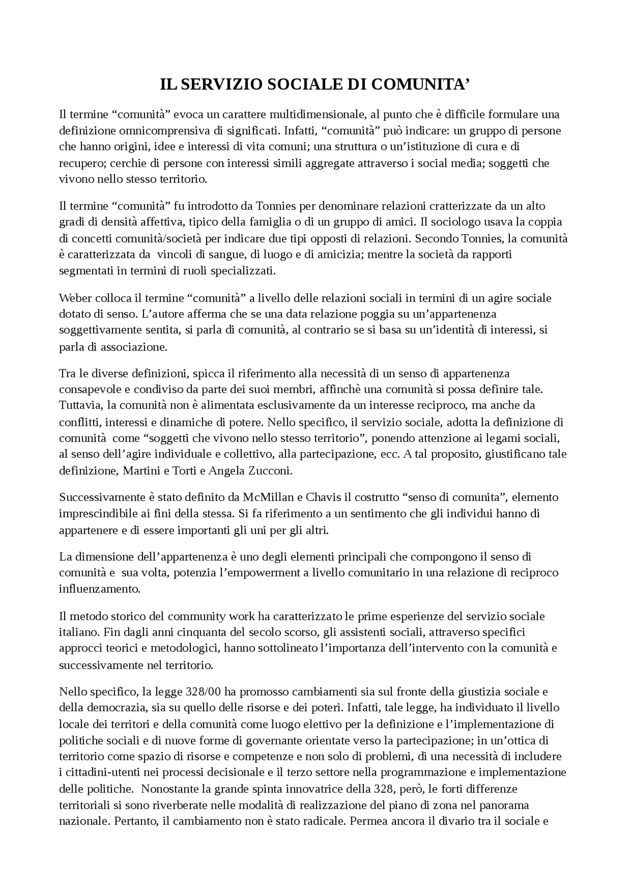 Il Servizio Sociale Di Comunità Docsity