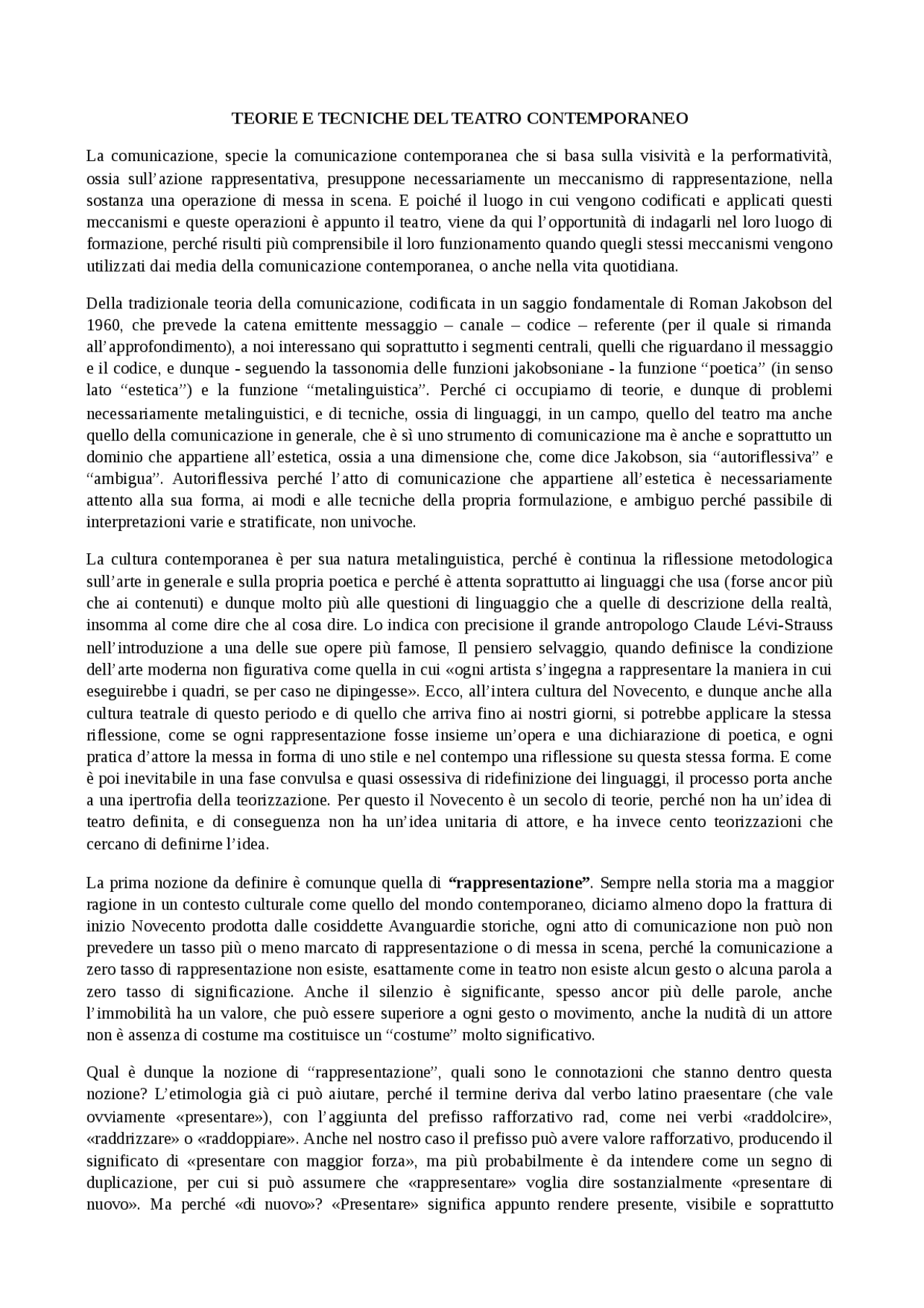 Teorie E Tecniche Del Teatro Contemporaneo Docsity
