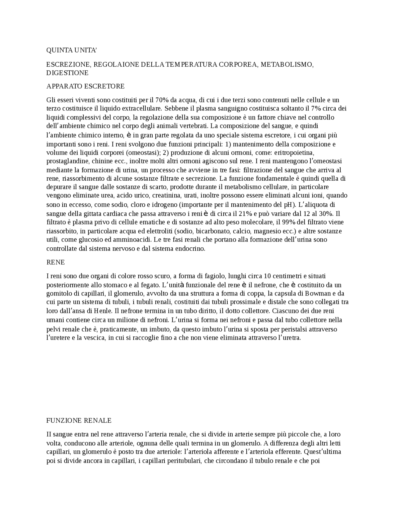Riassunti Unità 5 Per Esame Di Fisiologia Docsity