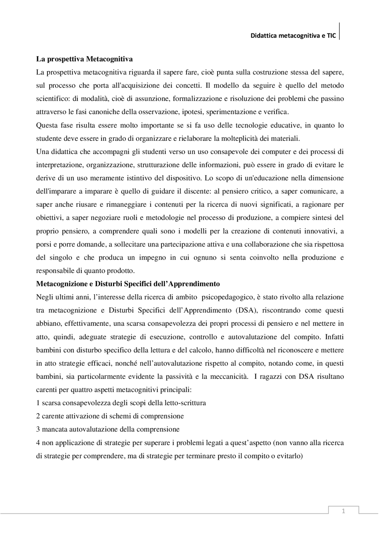 Didattica Metacognitiva E Tic Appunti Di Pedagogia Docsity