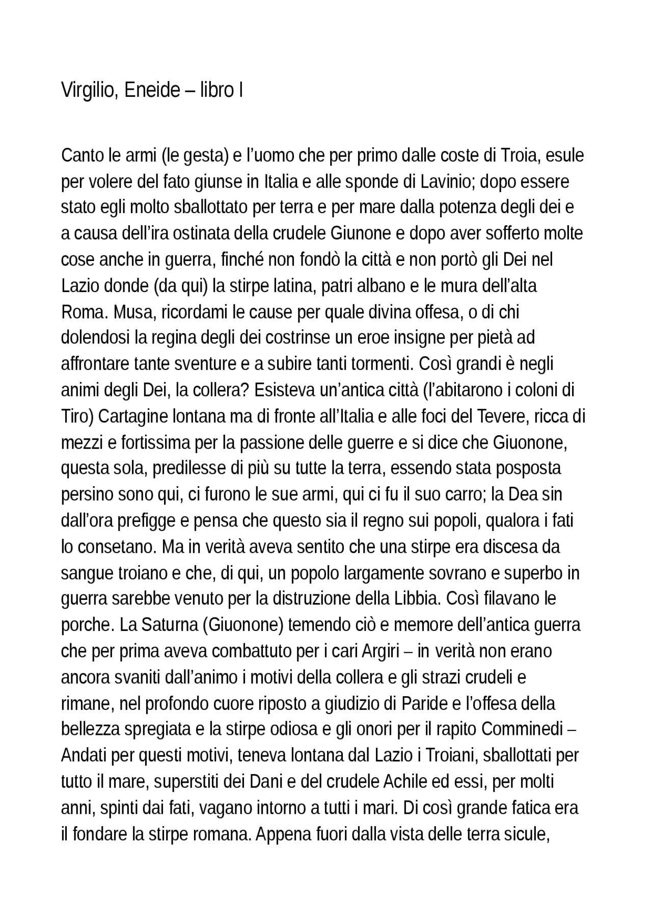 Virgilio Eneide Libro I Esercizi Di Letteratura Latina Docsity