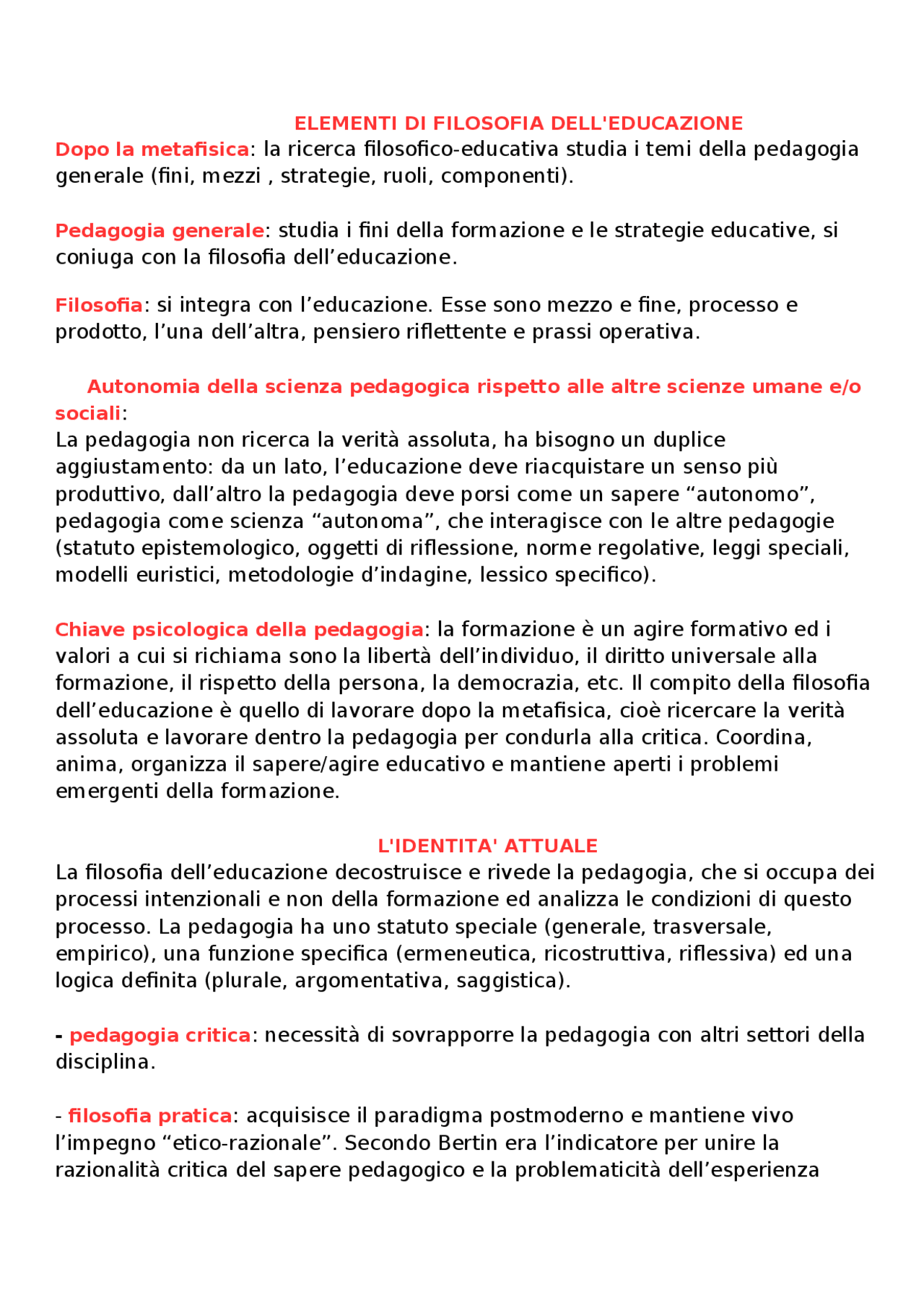 Elementi Di Filosofia Delleducazione Docsity