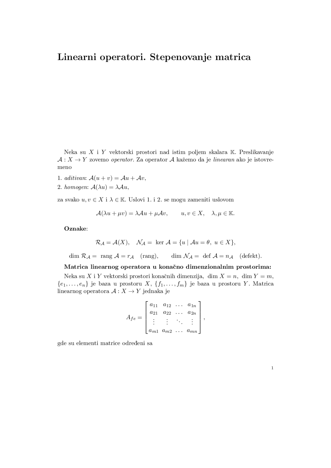 Operatori I Matrice Matematika 1 Rezime Predlog Matematika Docsity