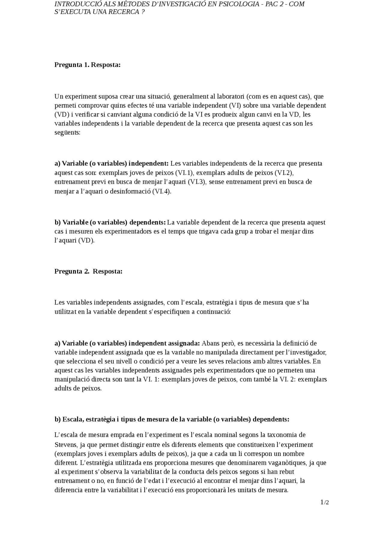 Pac 2 Introducció Als Mètodes Dinvestigació En Psicologia Docsity