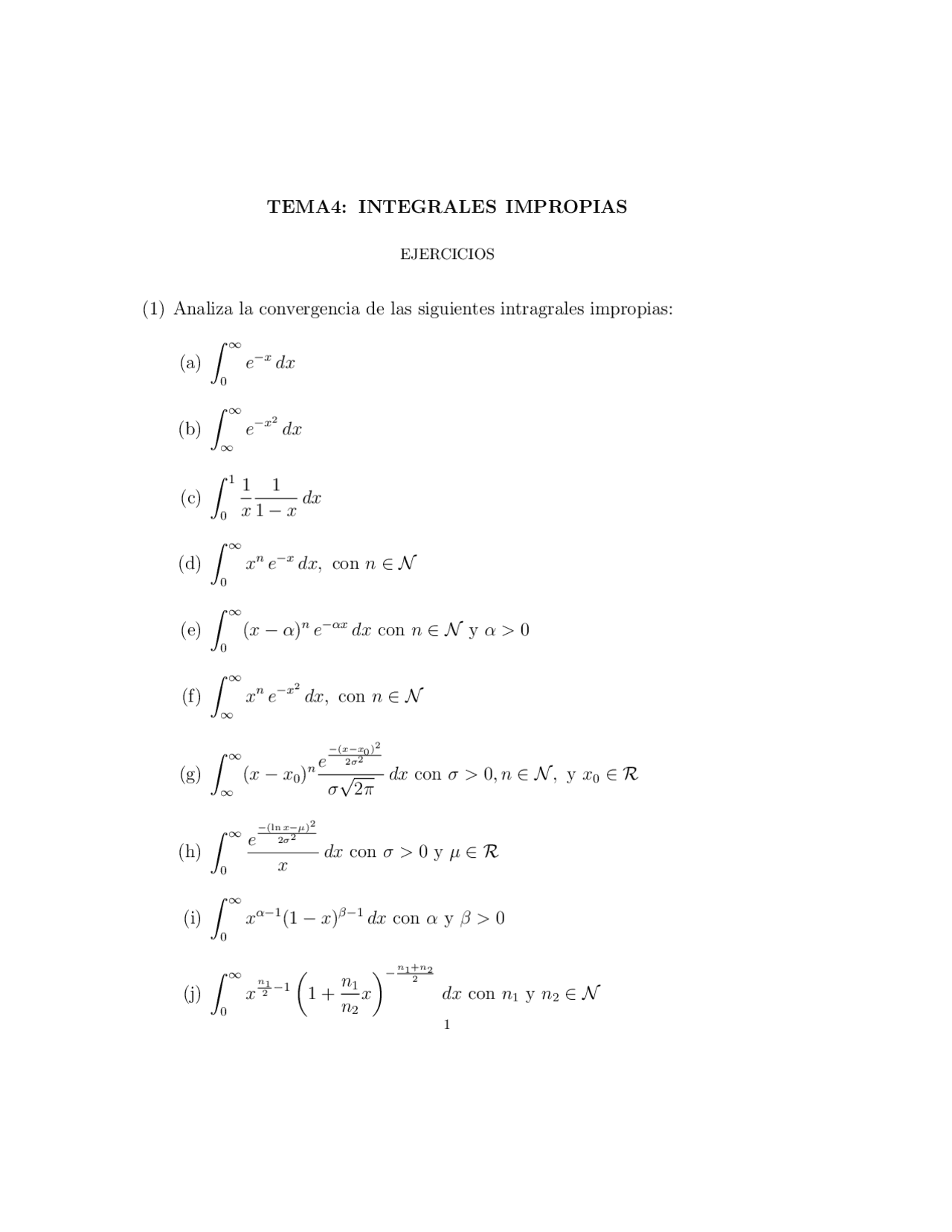 Ejercicios integrales impropias - Docsity