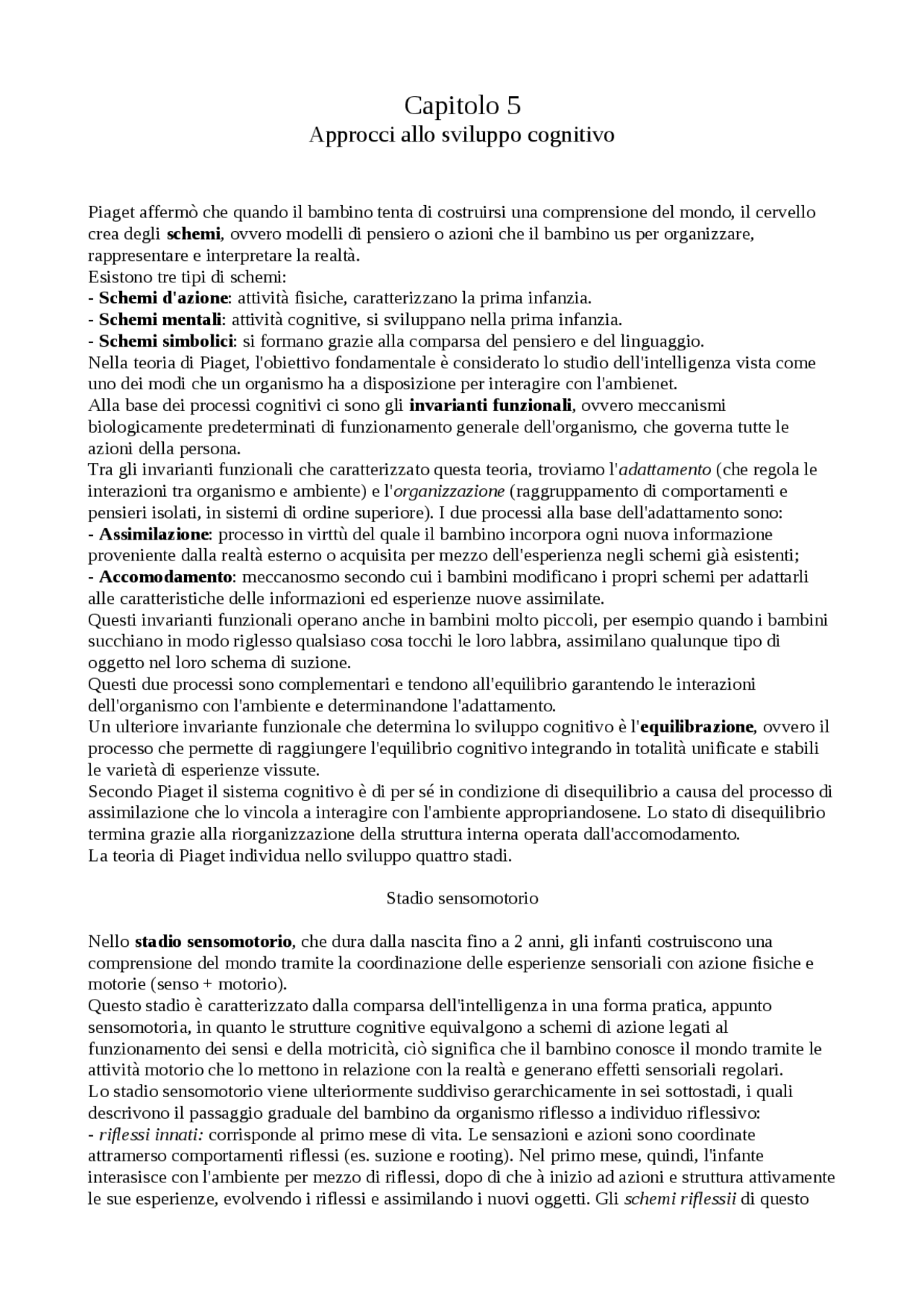Teoria Dello Sviluppo Cognitivo Di Piaget Docsity