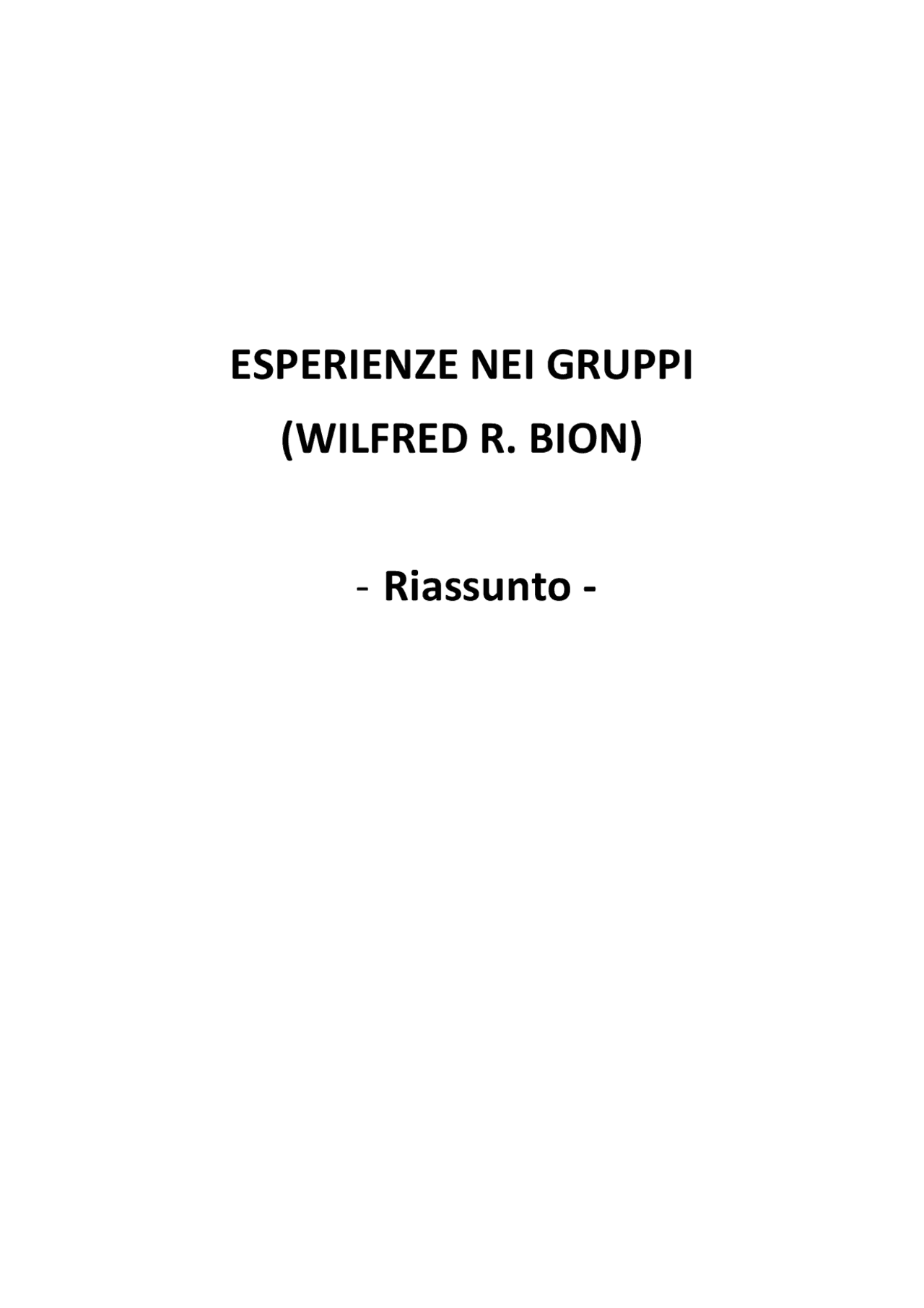 Esperienze Nei Gruppi Bion Docsity