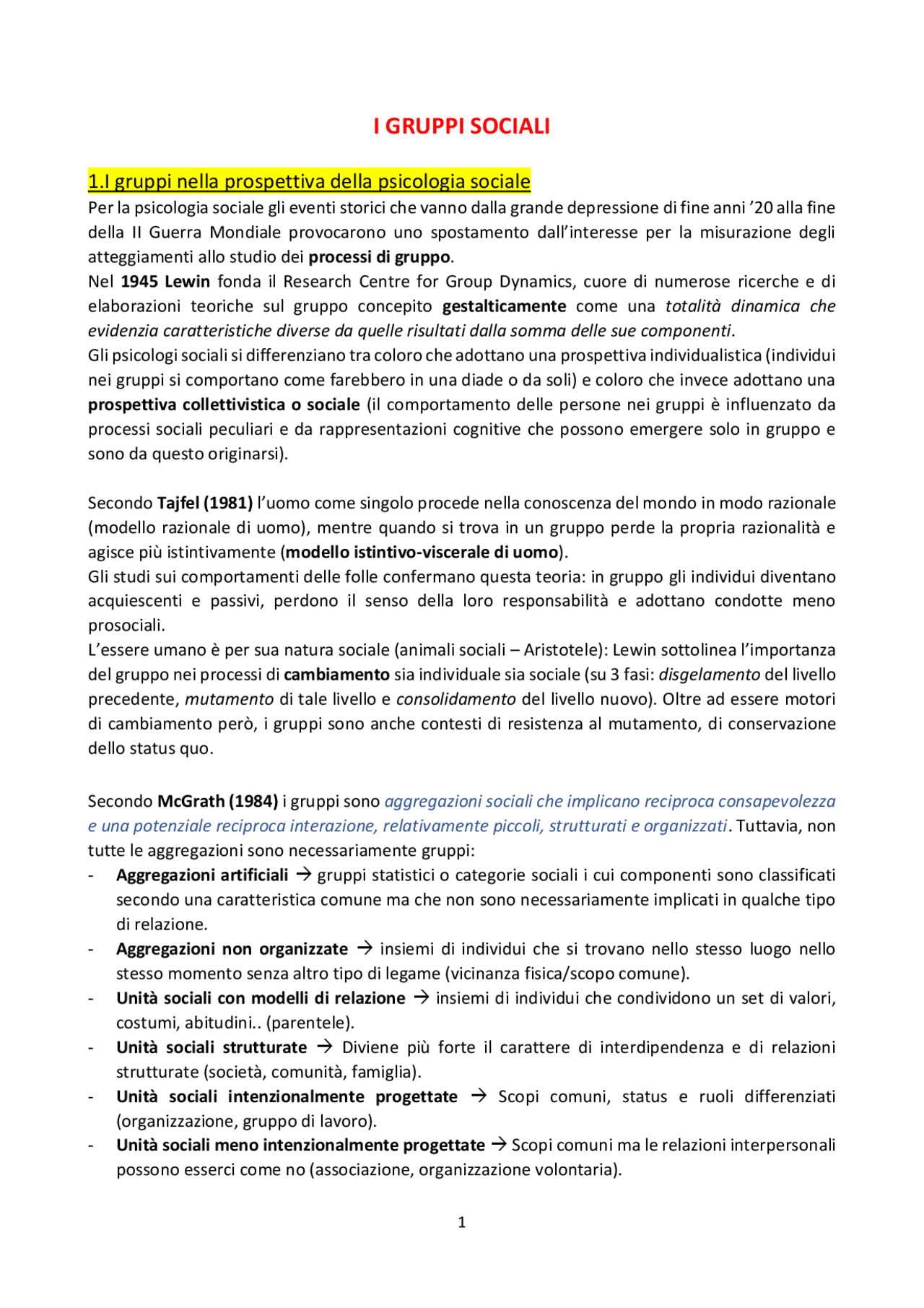 I Gruppi Sociali Riassunto Docsity
