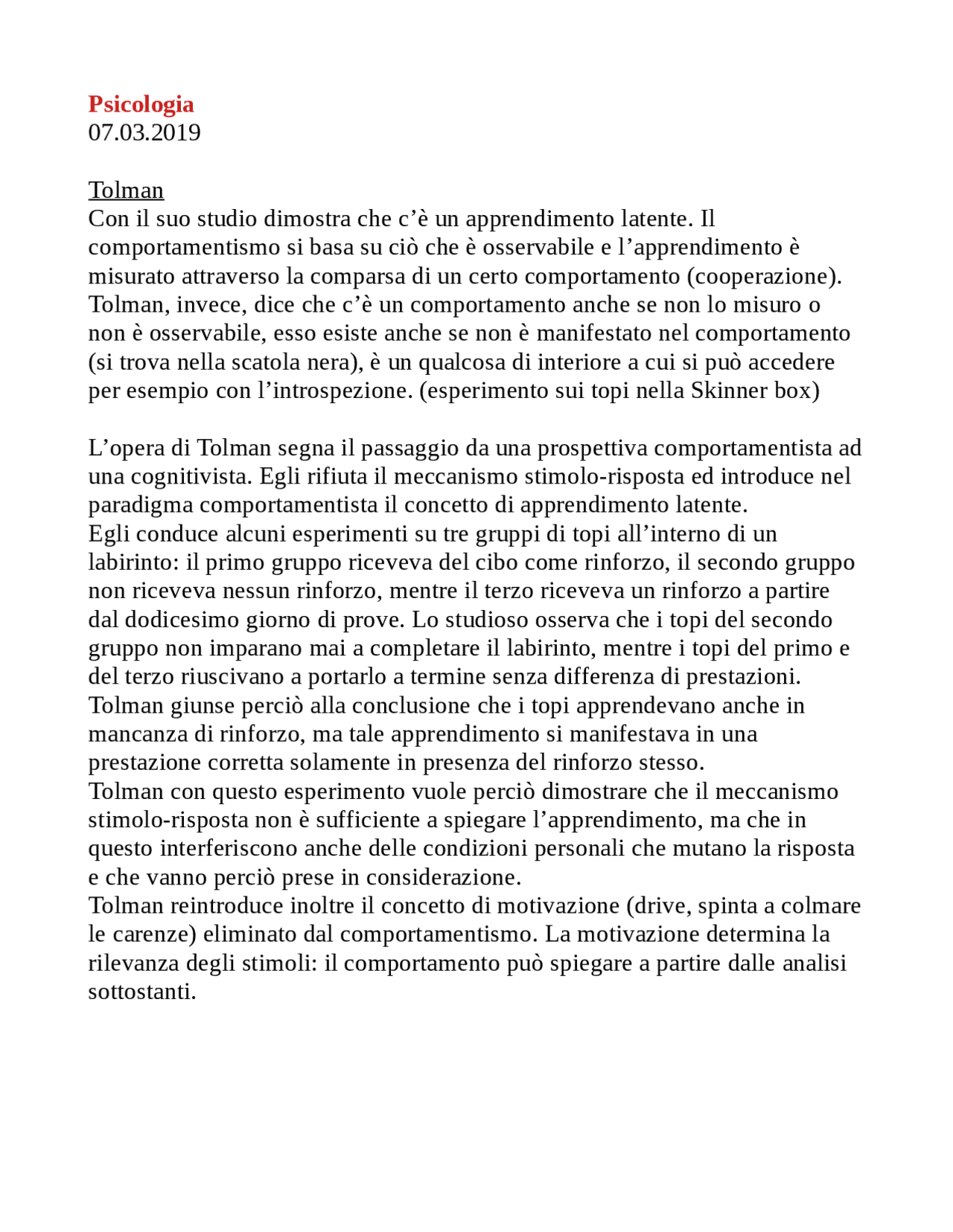 Appunti Sul Comportamentismo Docsity