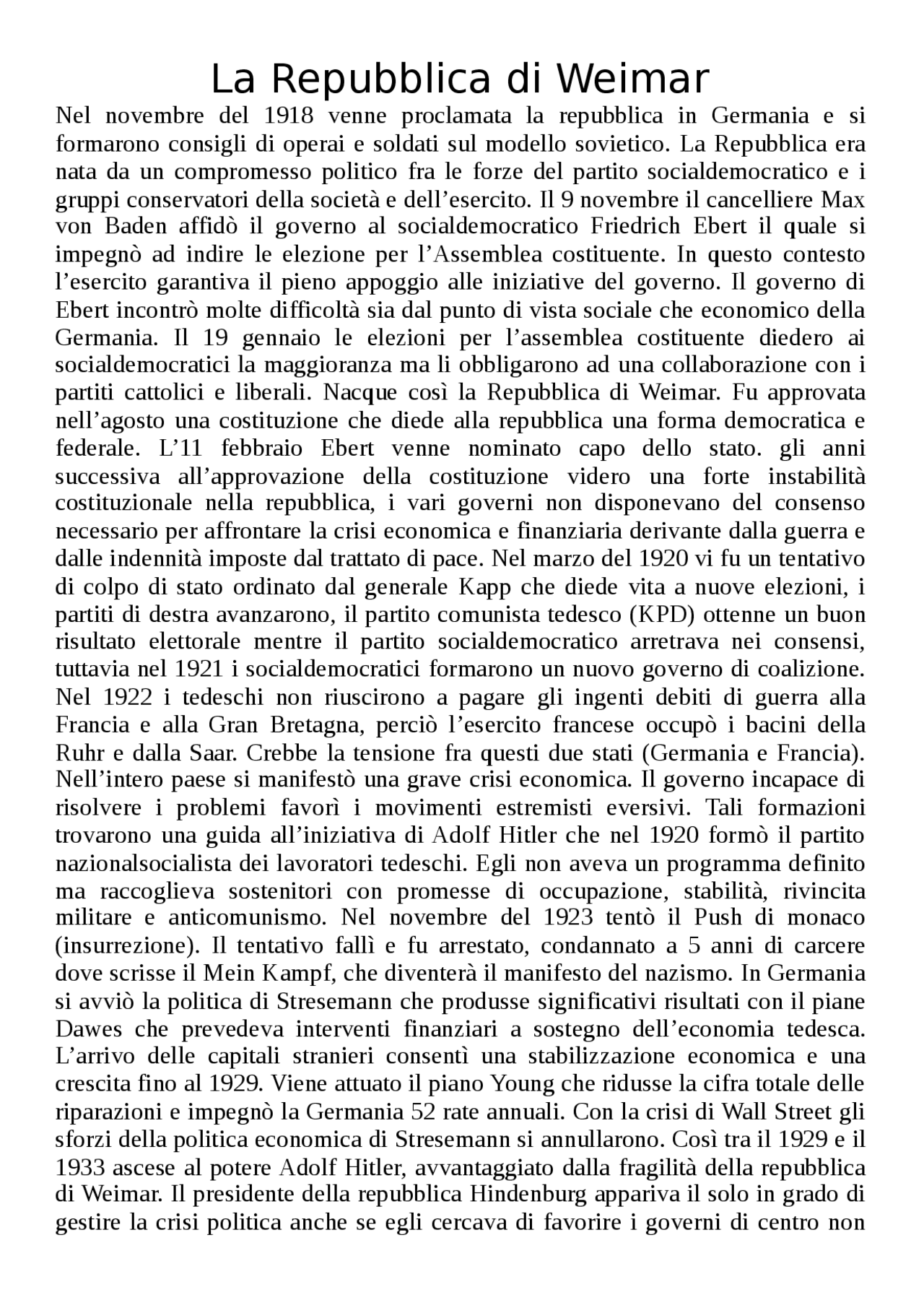 Storia La Repubblica Di Weimar Docsity