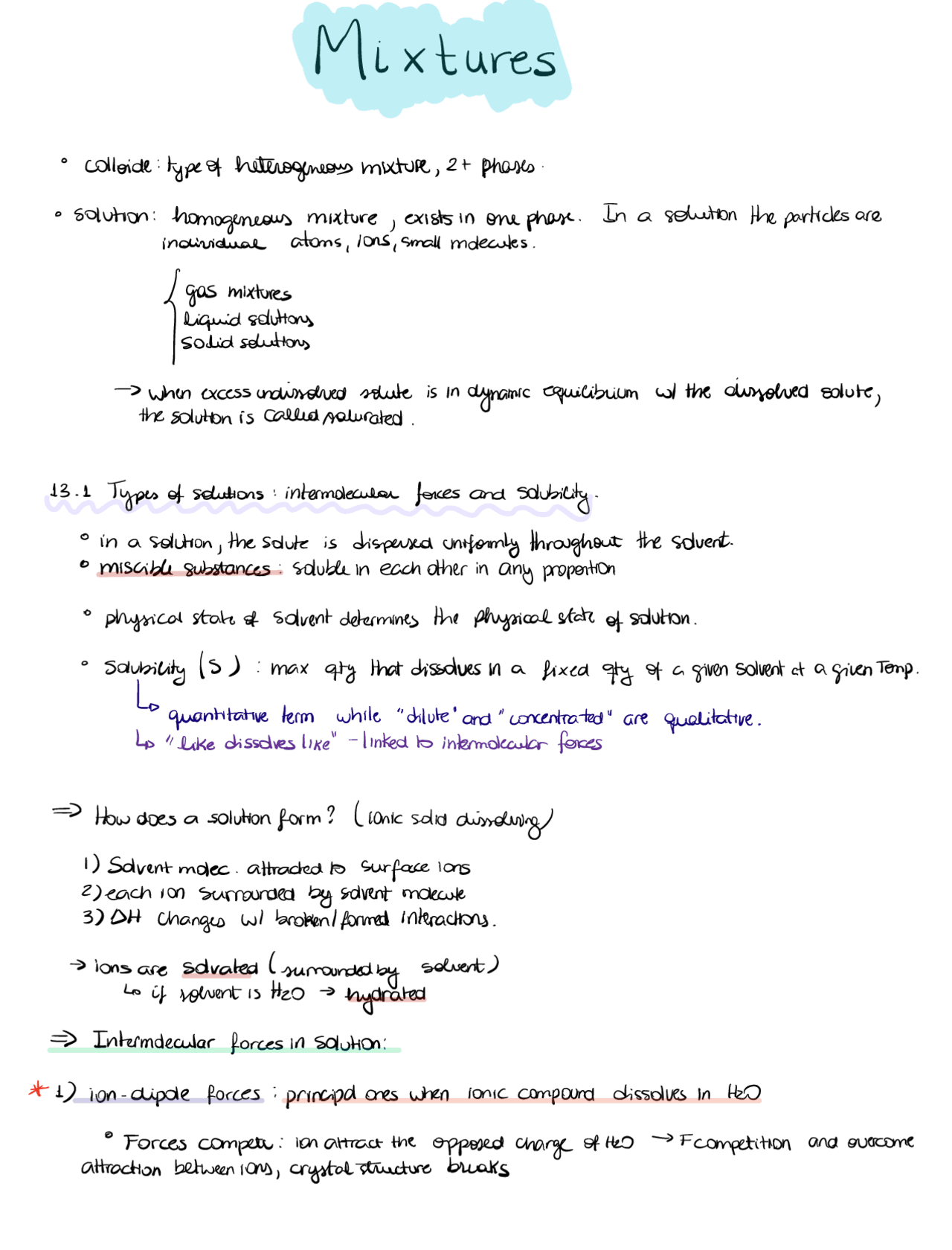 Chemistry Properties Of Mixtures Solutions And Colloids Docsity