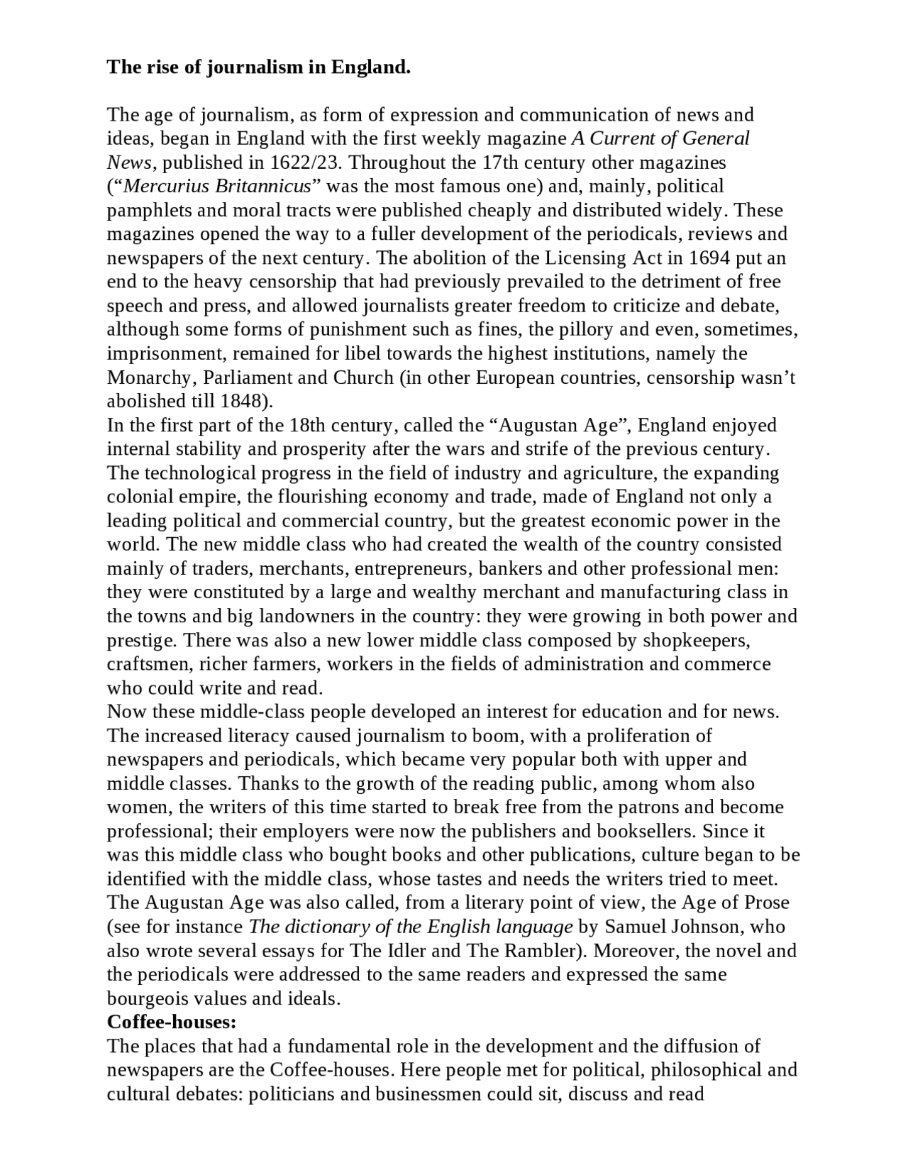 Tue Rise Of Journalism Docsity