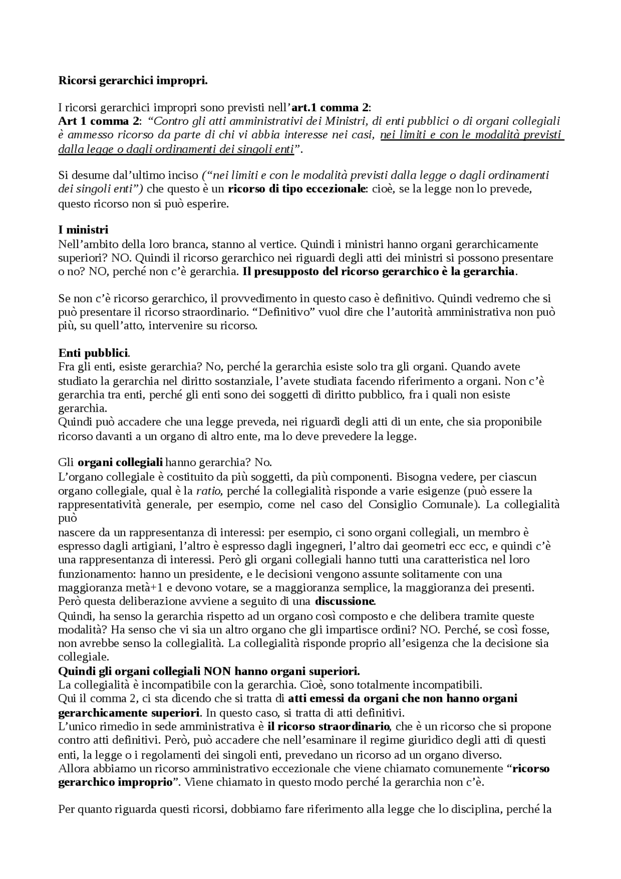 Ricorso gerarchico improprio e in opposizione avverso provvedimenti ...