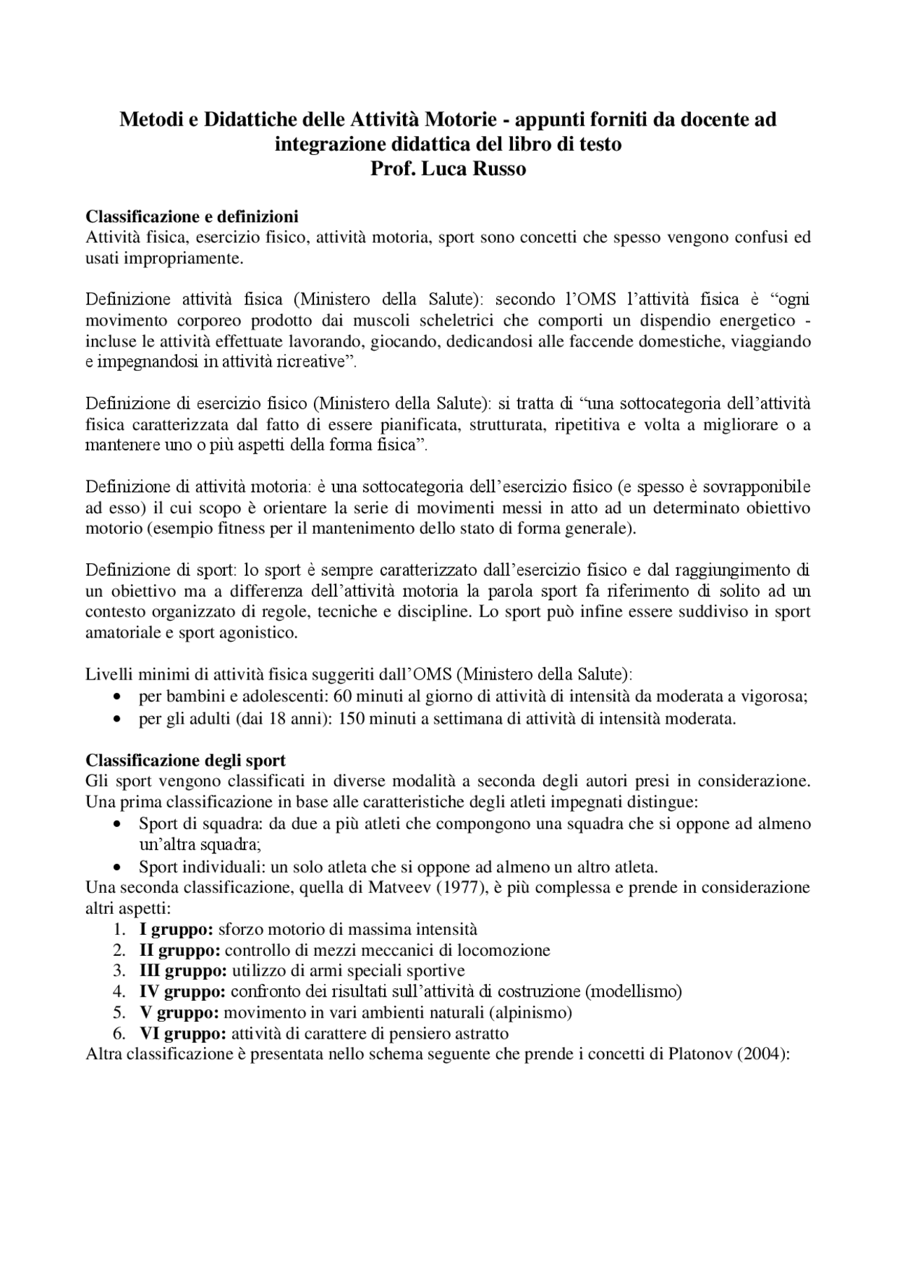 Metodologie Didattiche E Motorie Docsity