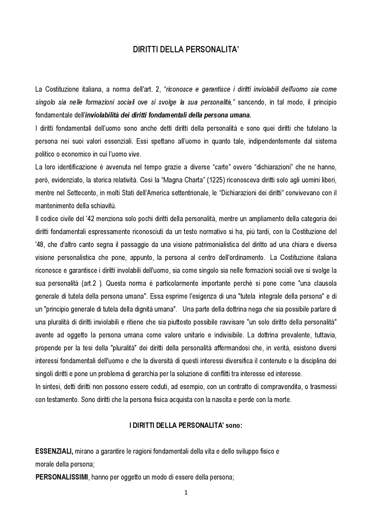 Diritti Della Personalità Docsity