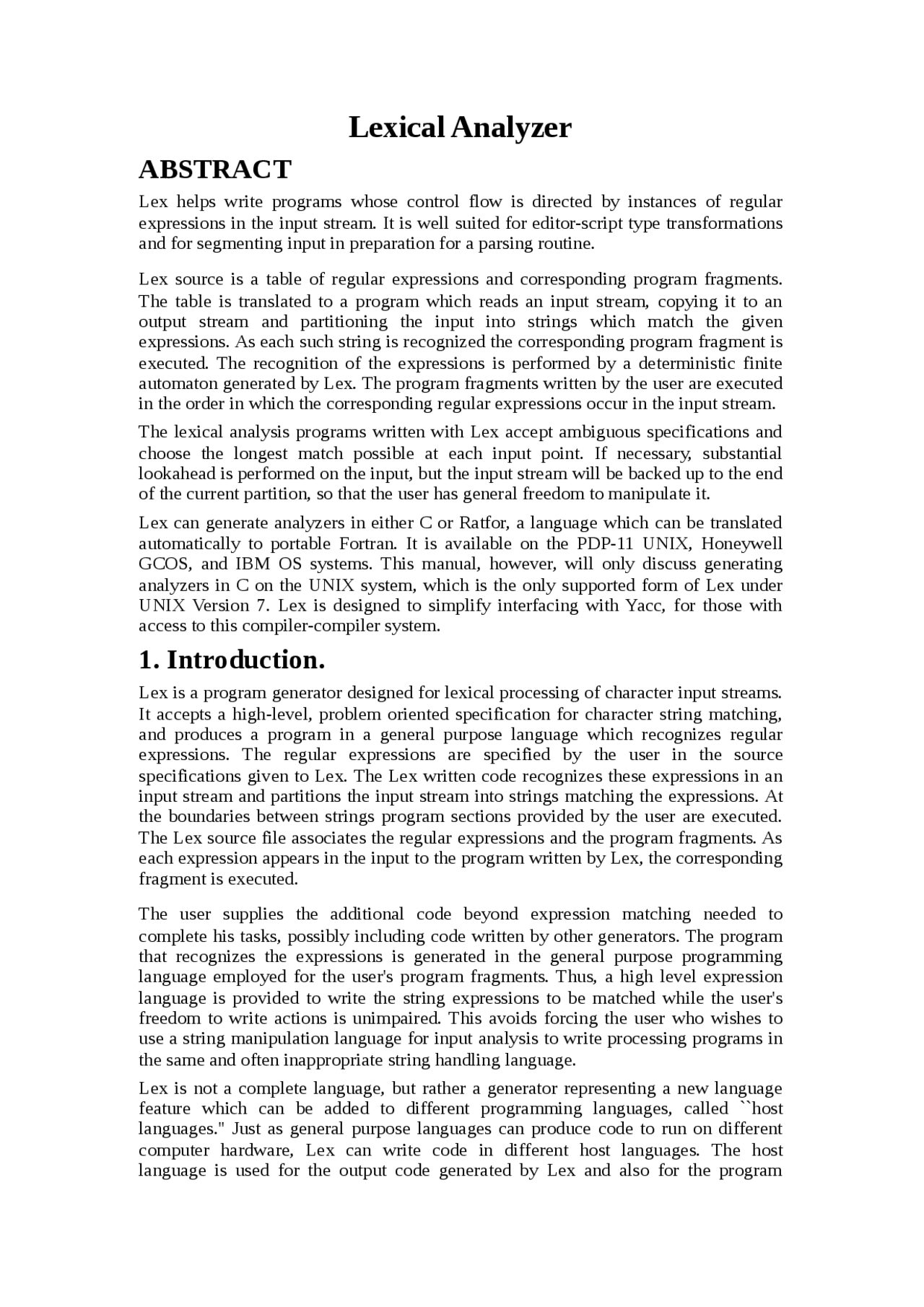 Lexical Analyzer Lecture Notes Docsity
