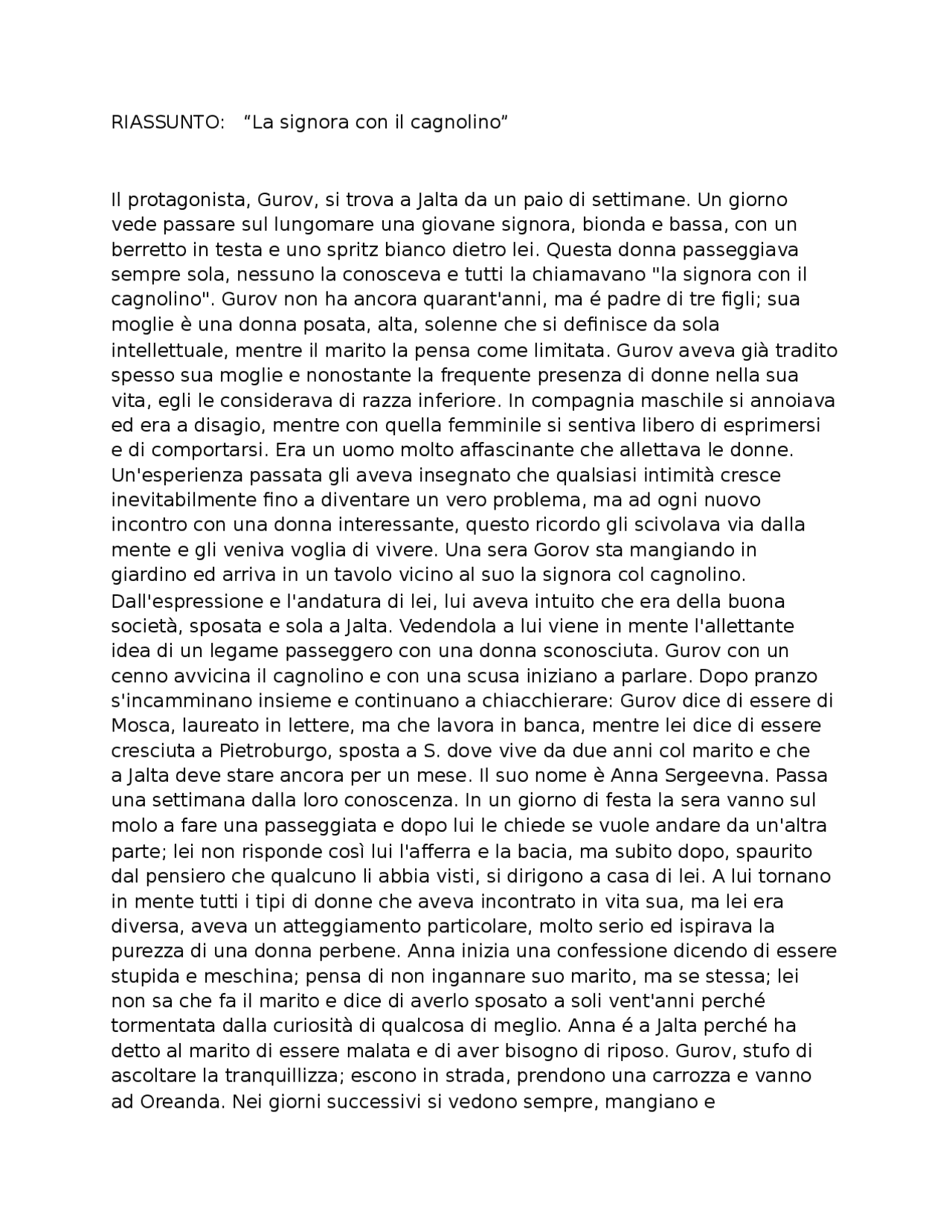 Racconto La Signora Con Il Cagnolino Docsity