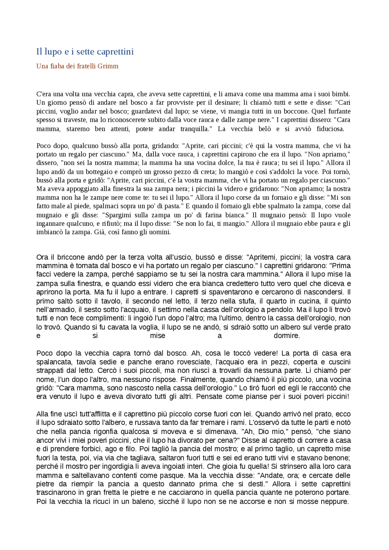 Riassunto della favola il lupo e i 7 capretti | Appunti di Letteratura ...