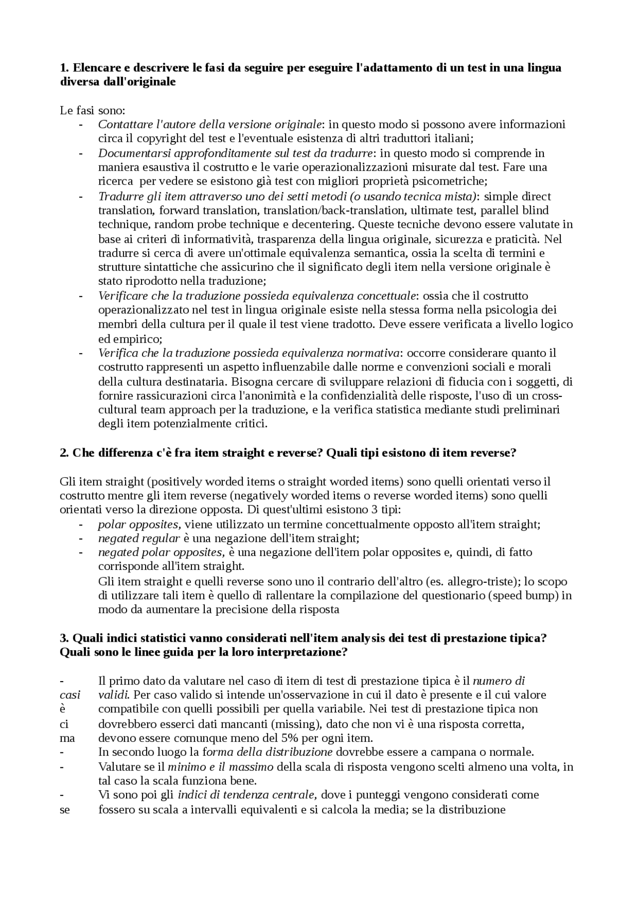 Domande E Risposte Seconda Parte Psicometria Chiorri Docsity