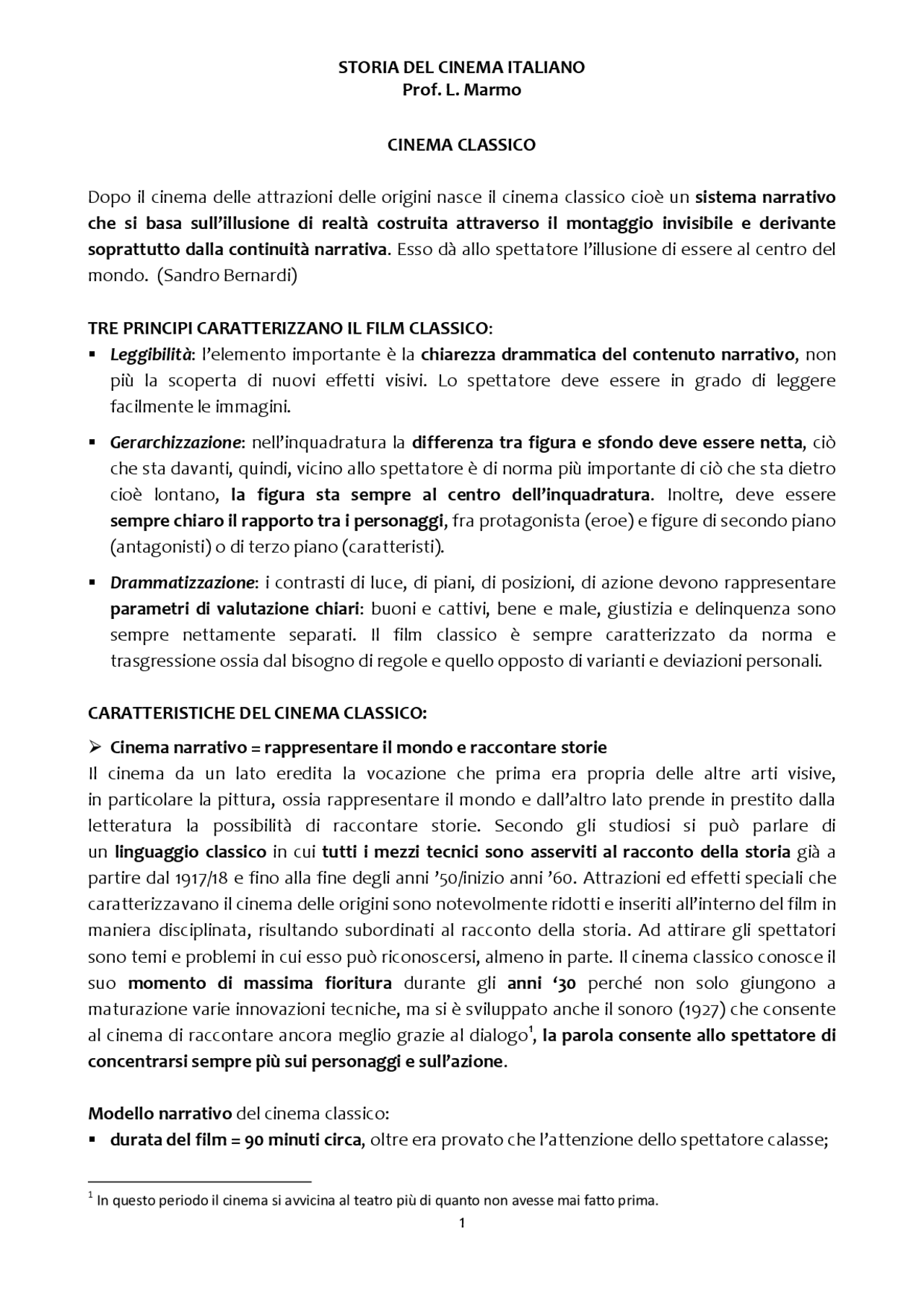 Sintesi Sul Cinema Classico Docsity