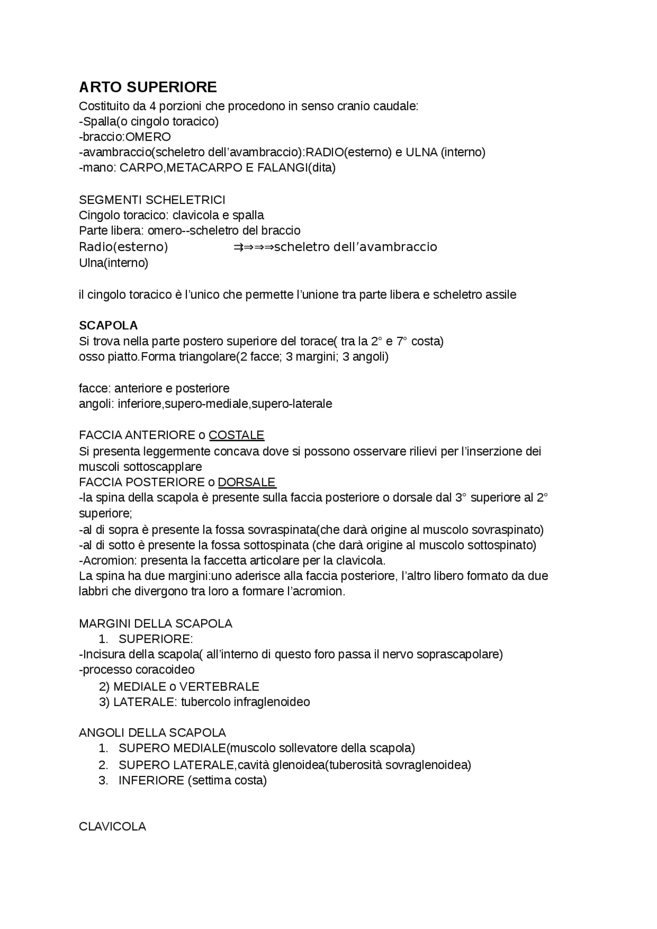 Arto superiore, muscoli, ossa e cingolo scapolare - Docsity