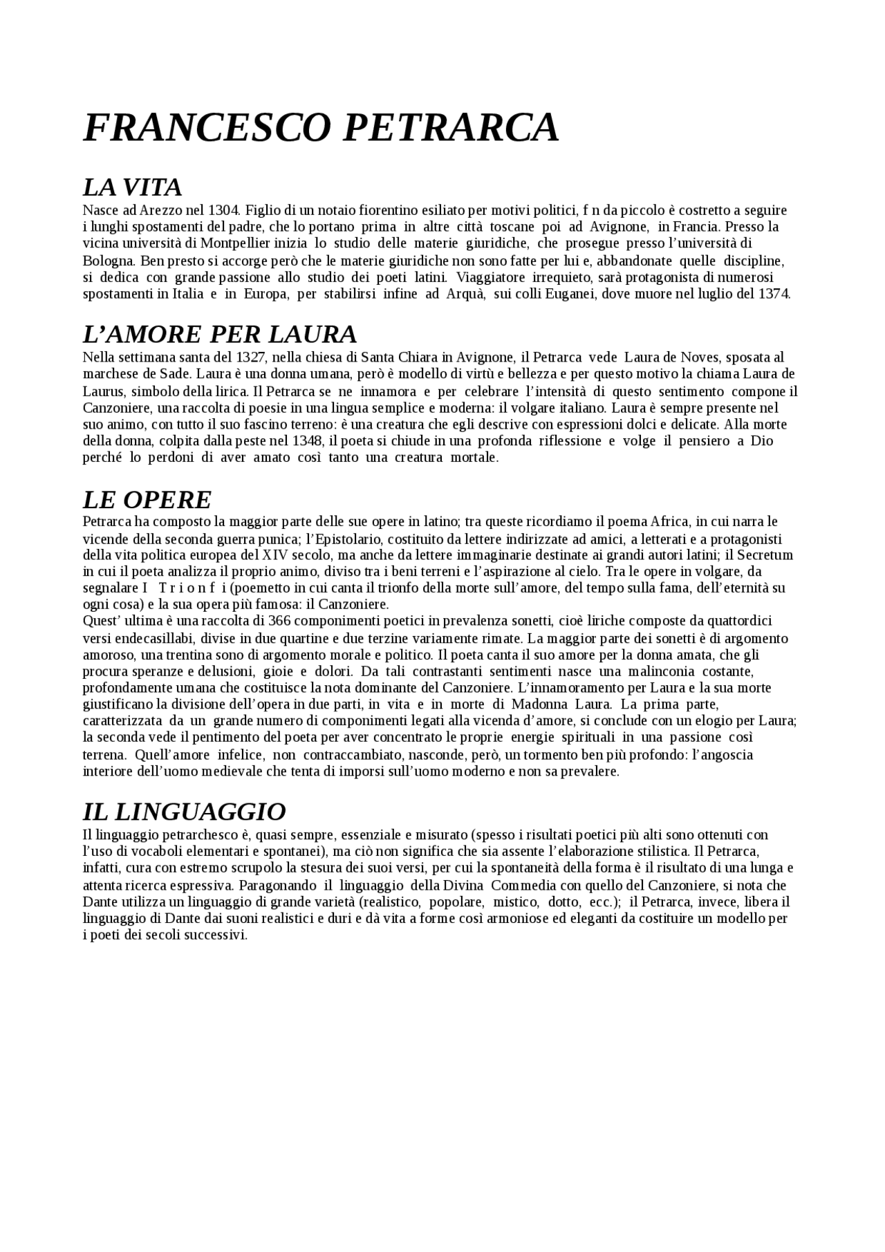 Petrarca poeta antico - Docsity