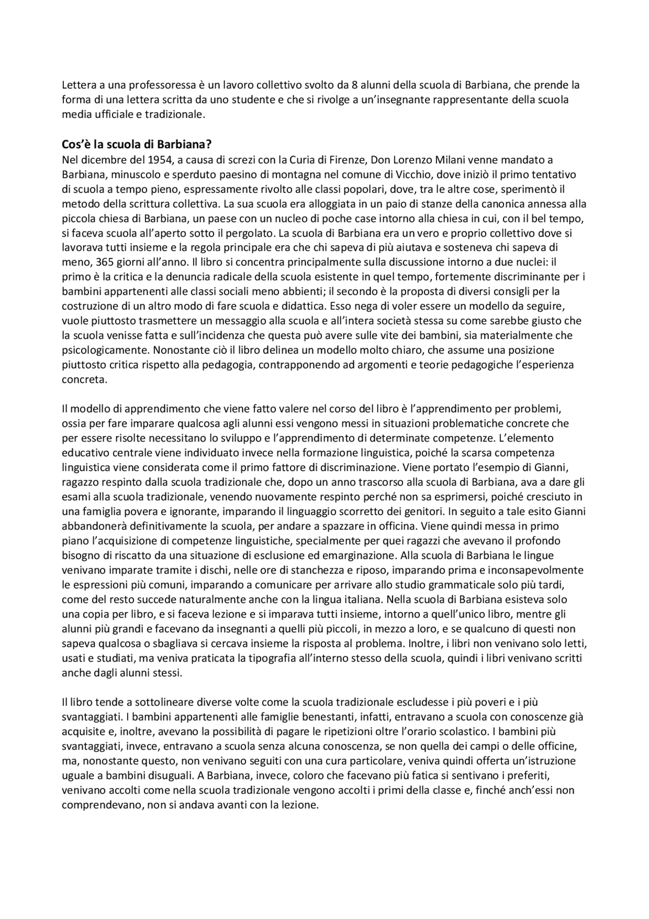 Lettera A Una Professoressa Docsity