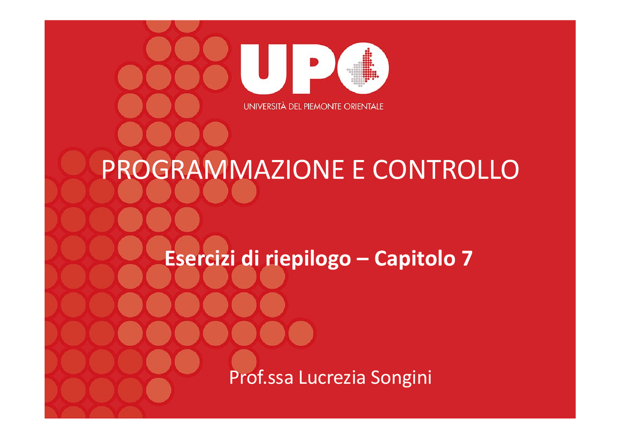 Esercizi Di Programmazione E Controllo Docsity