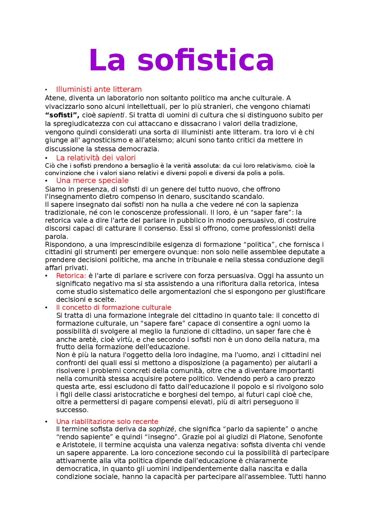 I sofisti e la retorica - Docsity