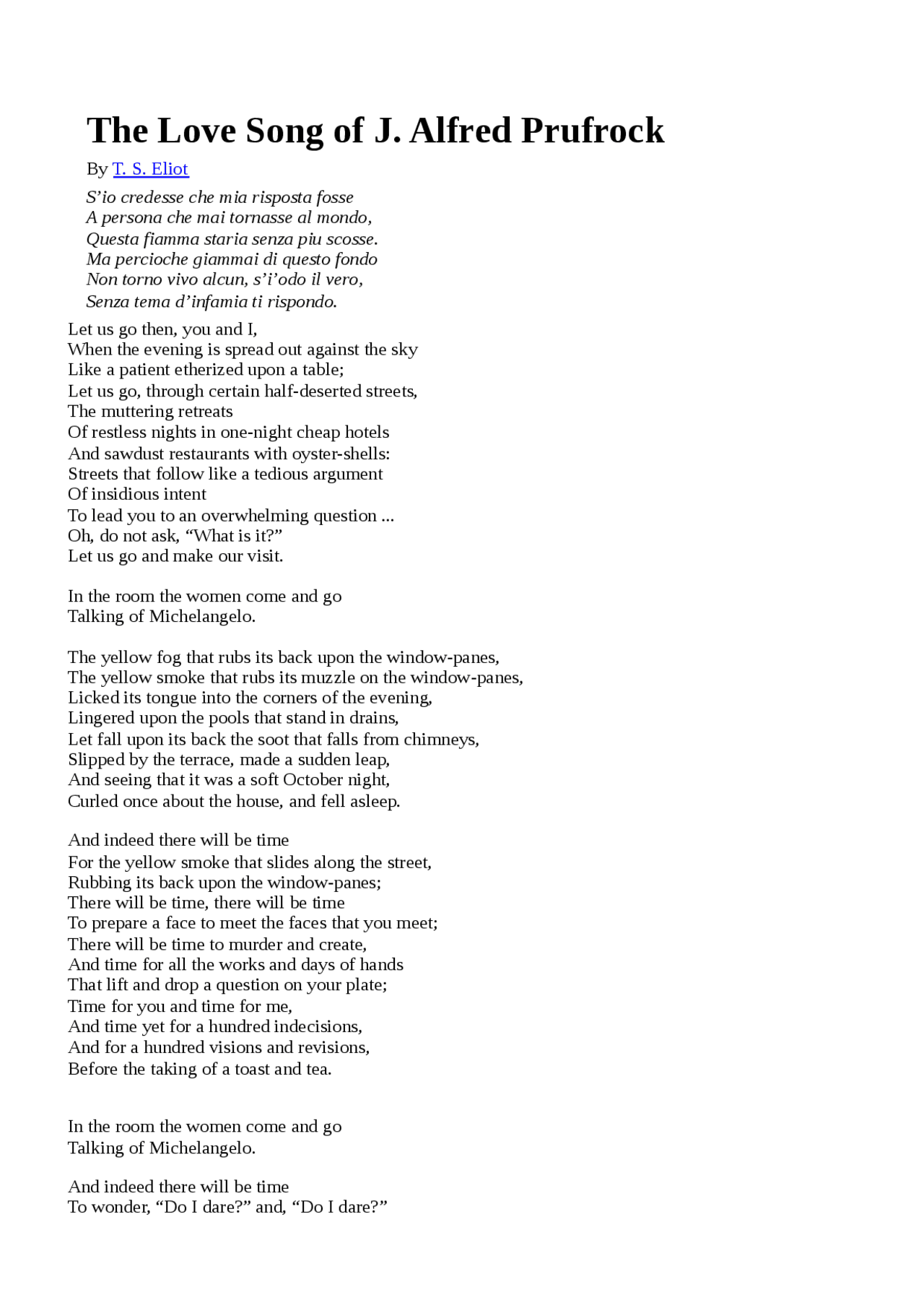 The Love Song of J. Alfred Prufrock - Docsity