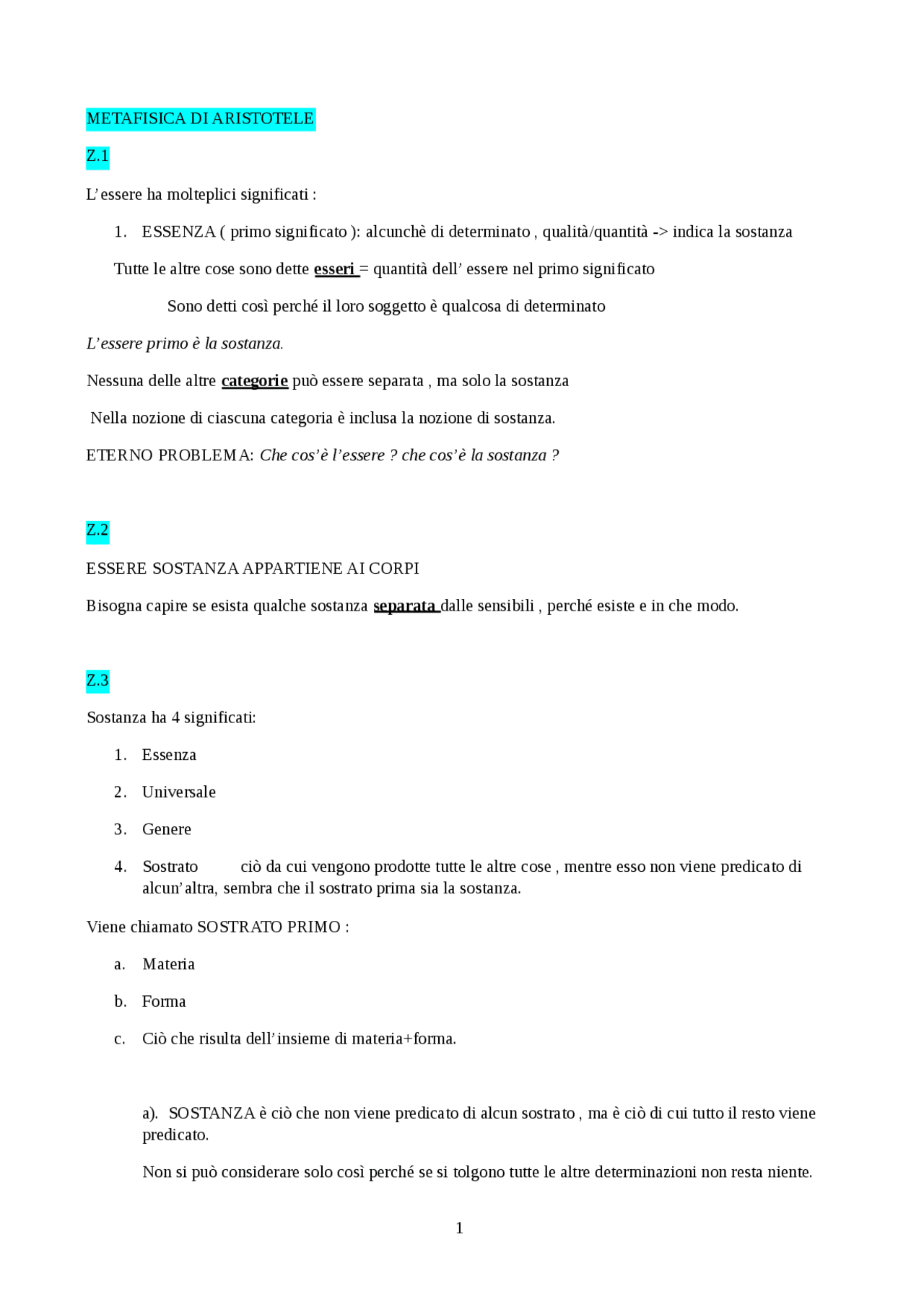 Metafisica Aristotele Apuntes De Filosofia Teoretica Docsity