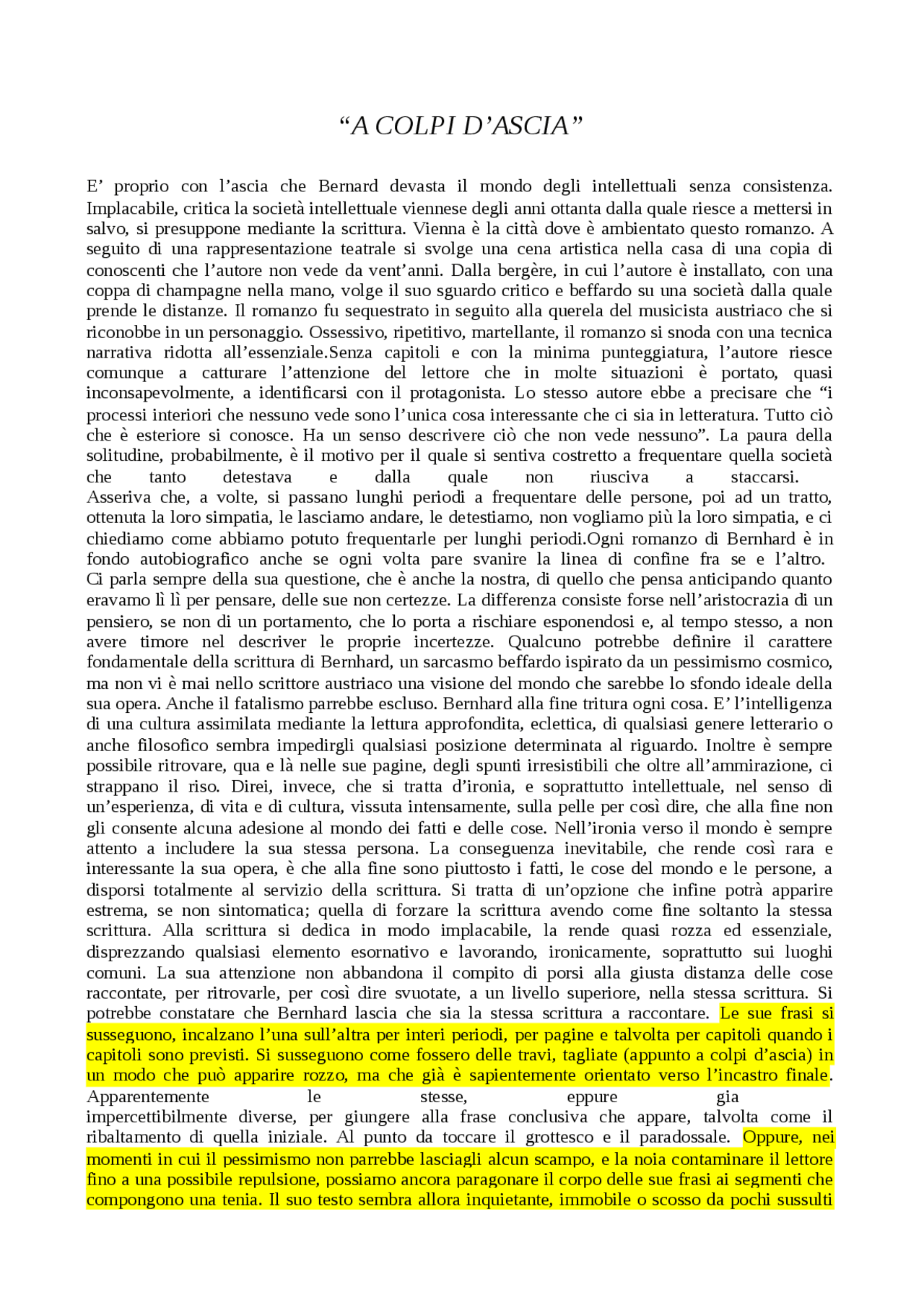 Analisi Libro A Colpi Dascia Docsity