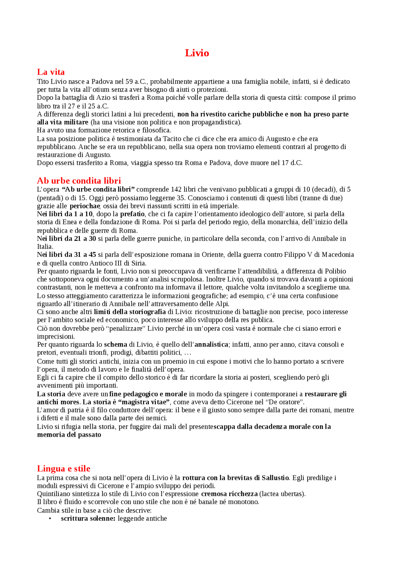 Livio Vita E Opere Docsity