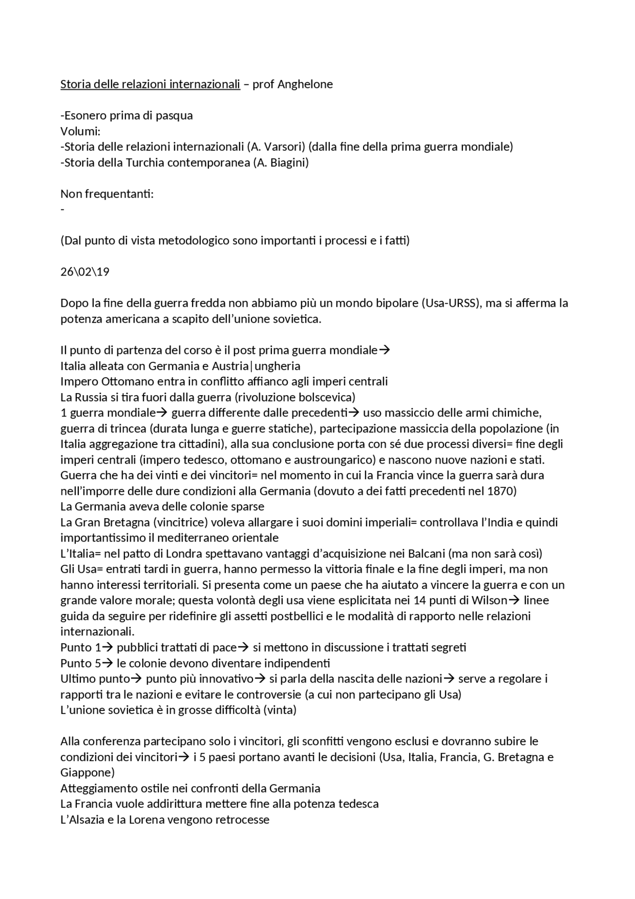 Storia Delle Relazioni Internazionali Varsori Docsity