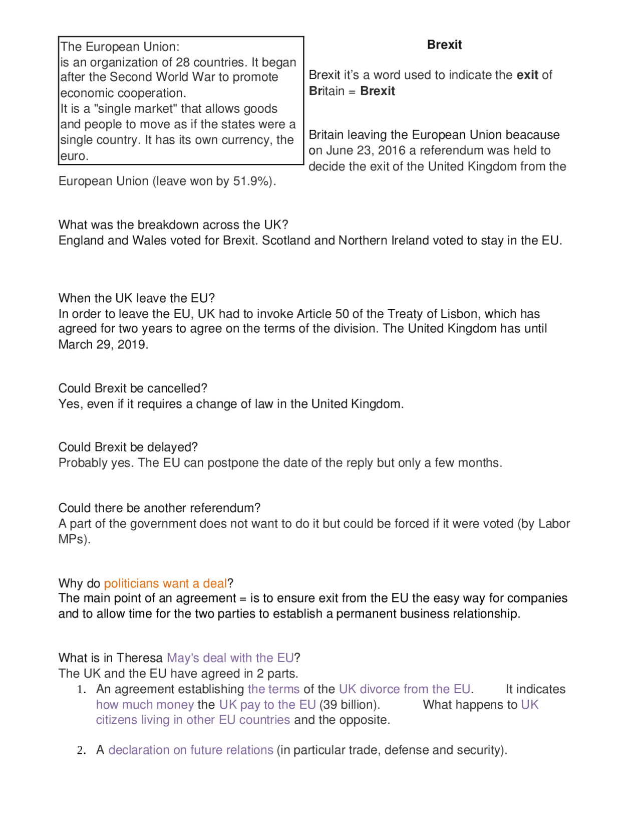 A Summary On Brexit Docsity