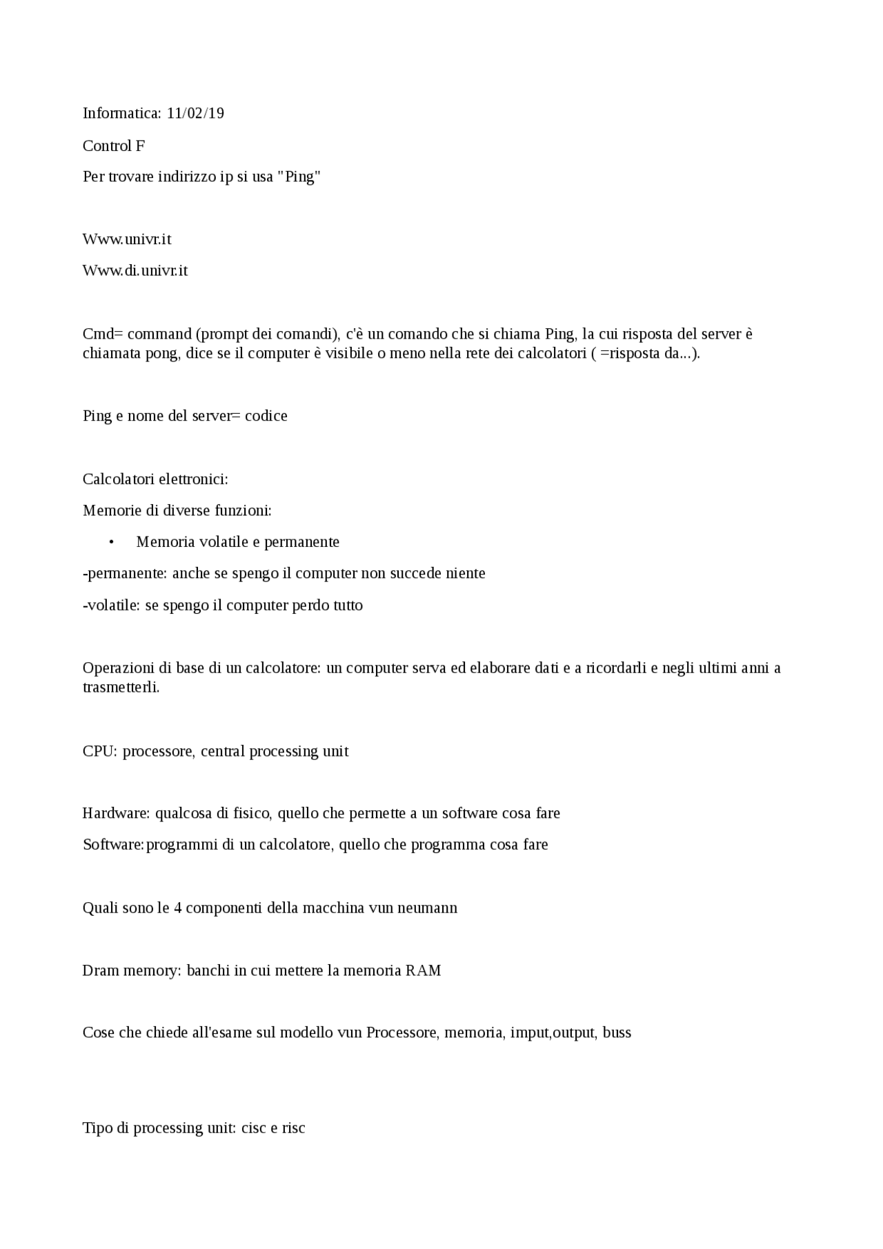 Dispensa per esame informatica - Docsity