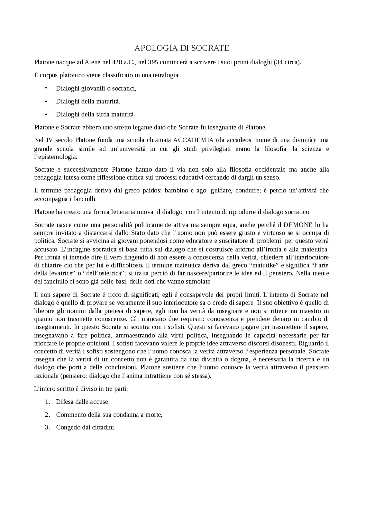 Apologia Di Socrate Riassunto Docsity