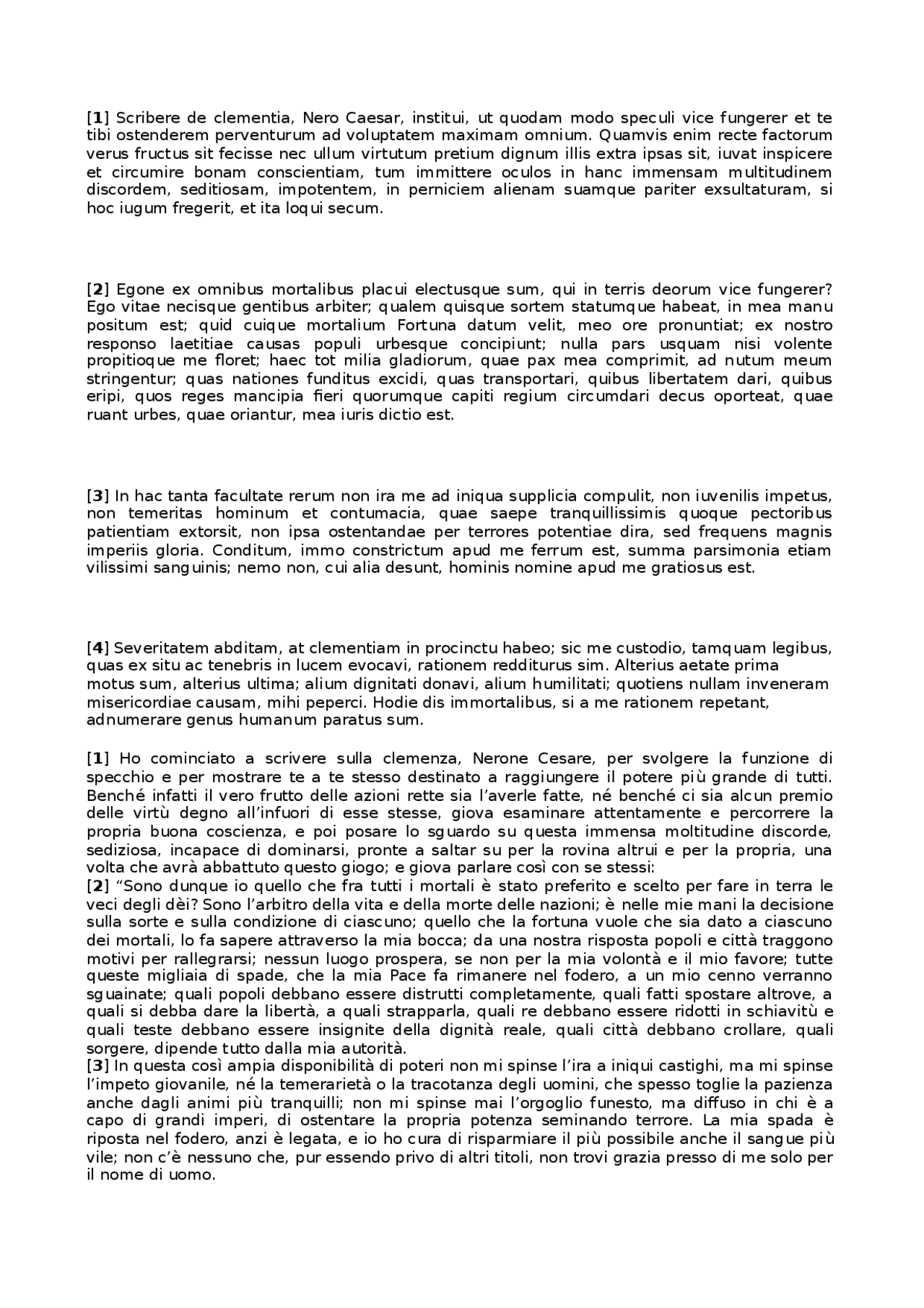 Traduzione De Clementia 1- 4 - Docsity