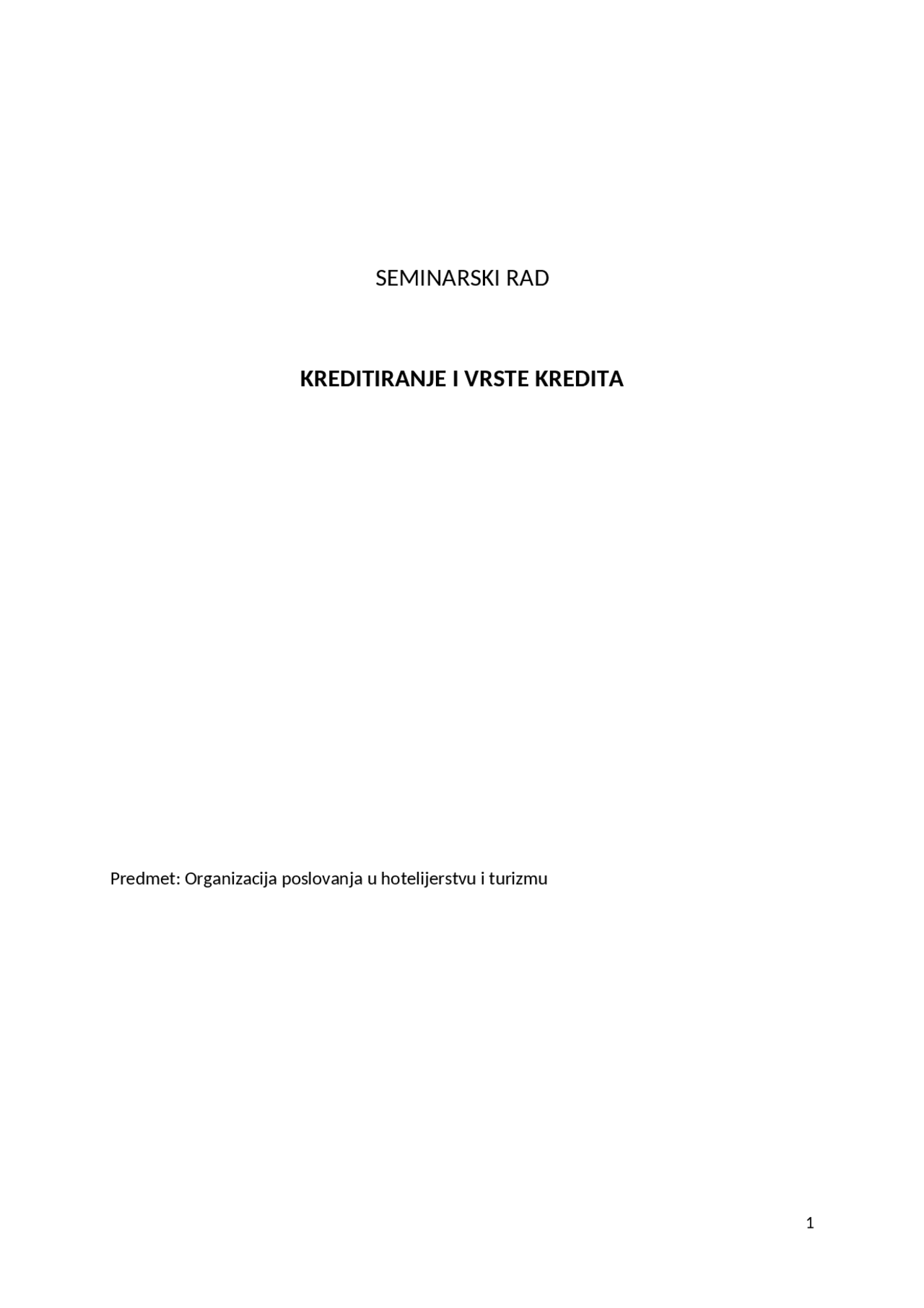 Kreditiranje i vrste kredita | Maturalni radovi' predlog Ekonomija - Docsity