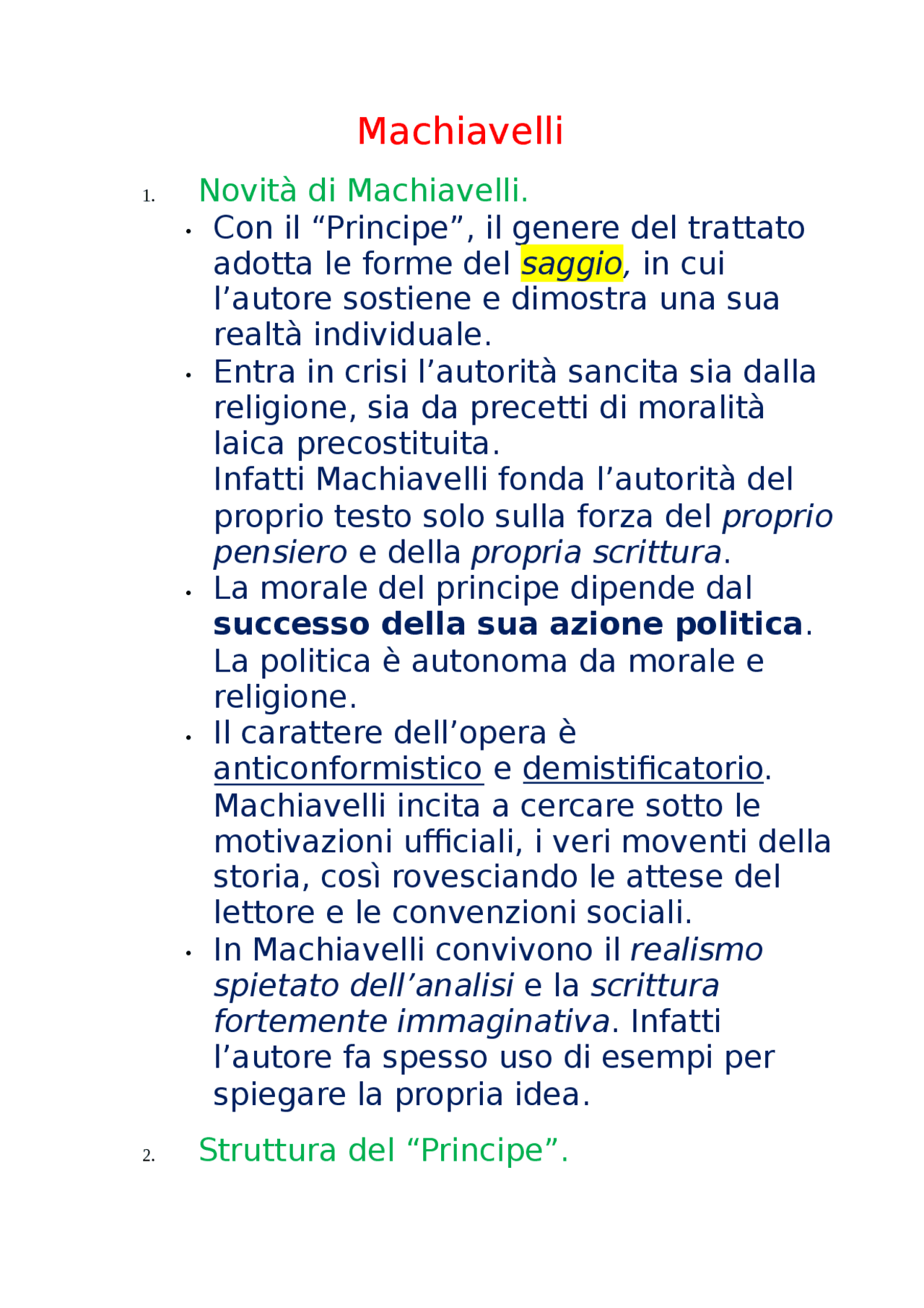 Schemi Su Niccolò Machiavelli Appunti Di Italiano Docsity