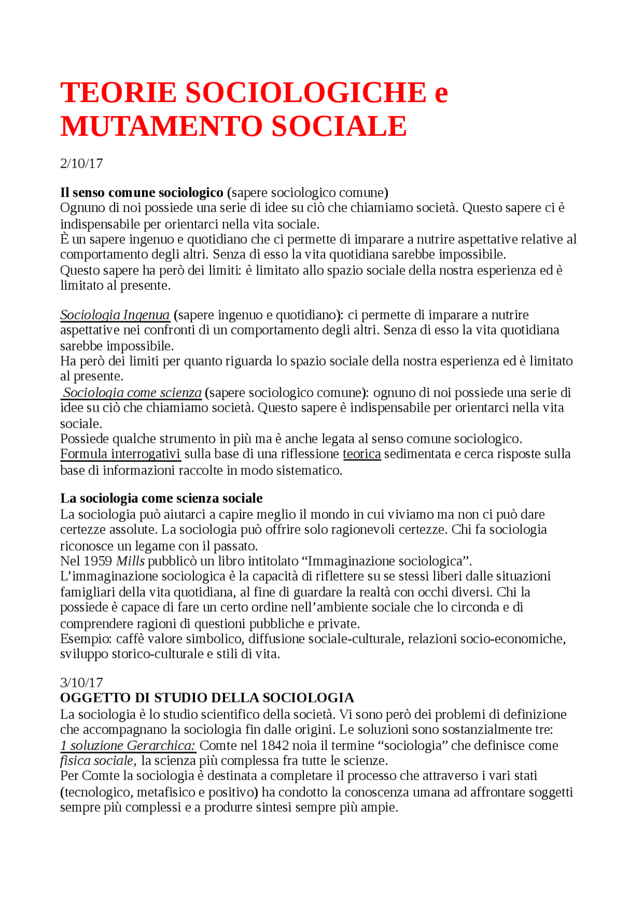 Teorie Sociologiche E Mutamento Sociale Docsity
