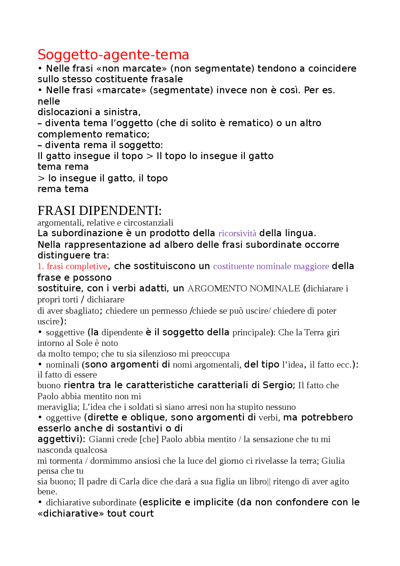 Il soggetto e le frasi - Docsity
