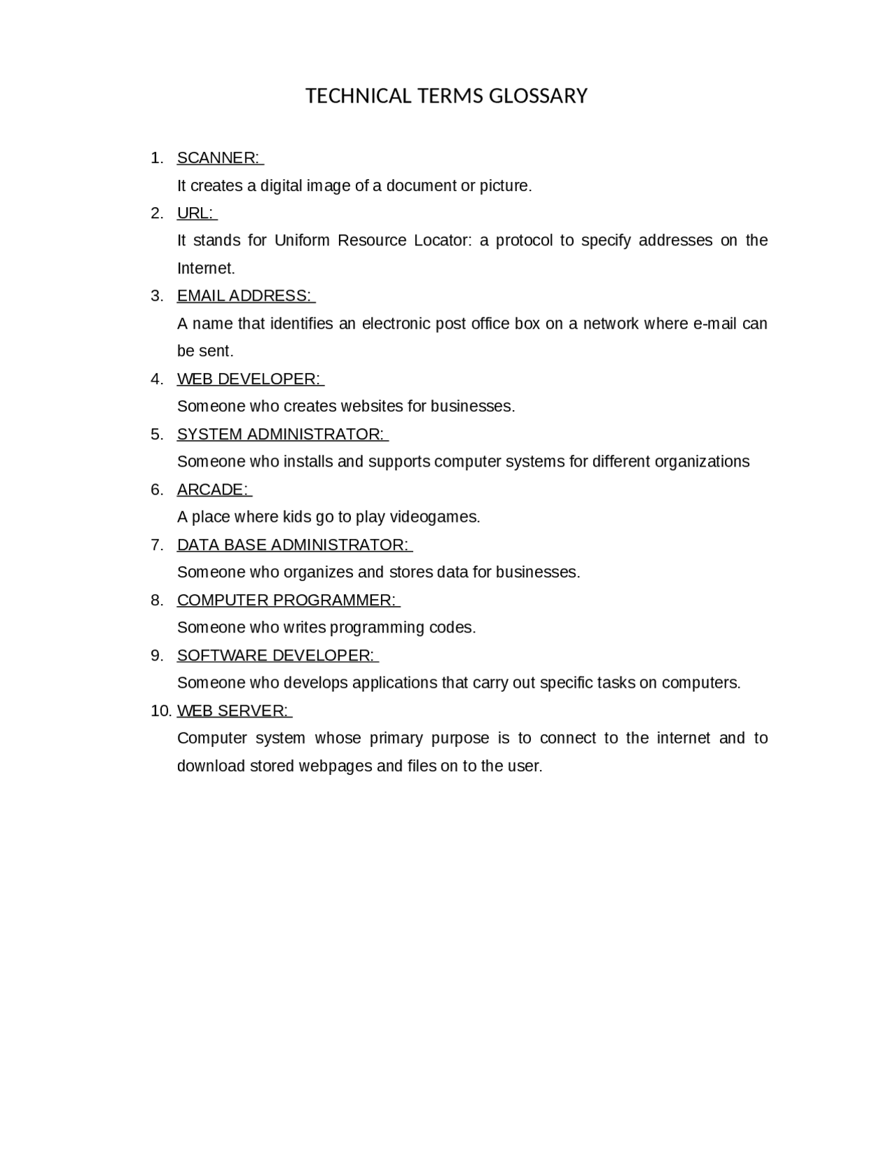 Technical terms to talk about technology - Docsity