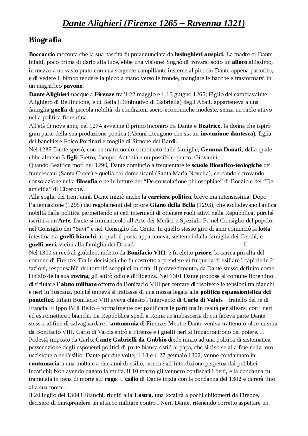 Riassunto Sul Sommo Poeta Docsity