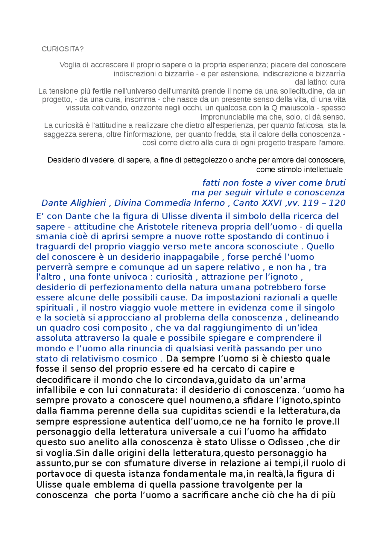 Tesina Sulla Curiosita Docsity